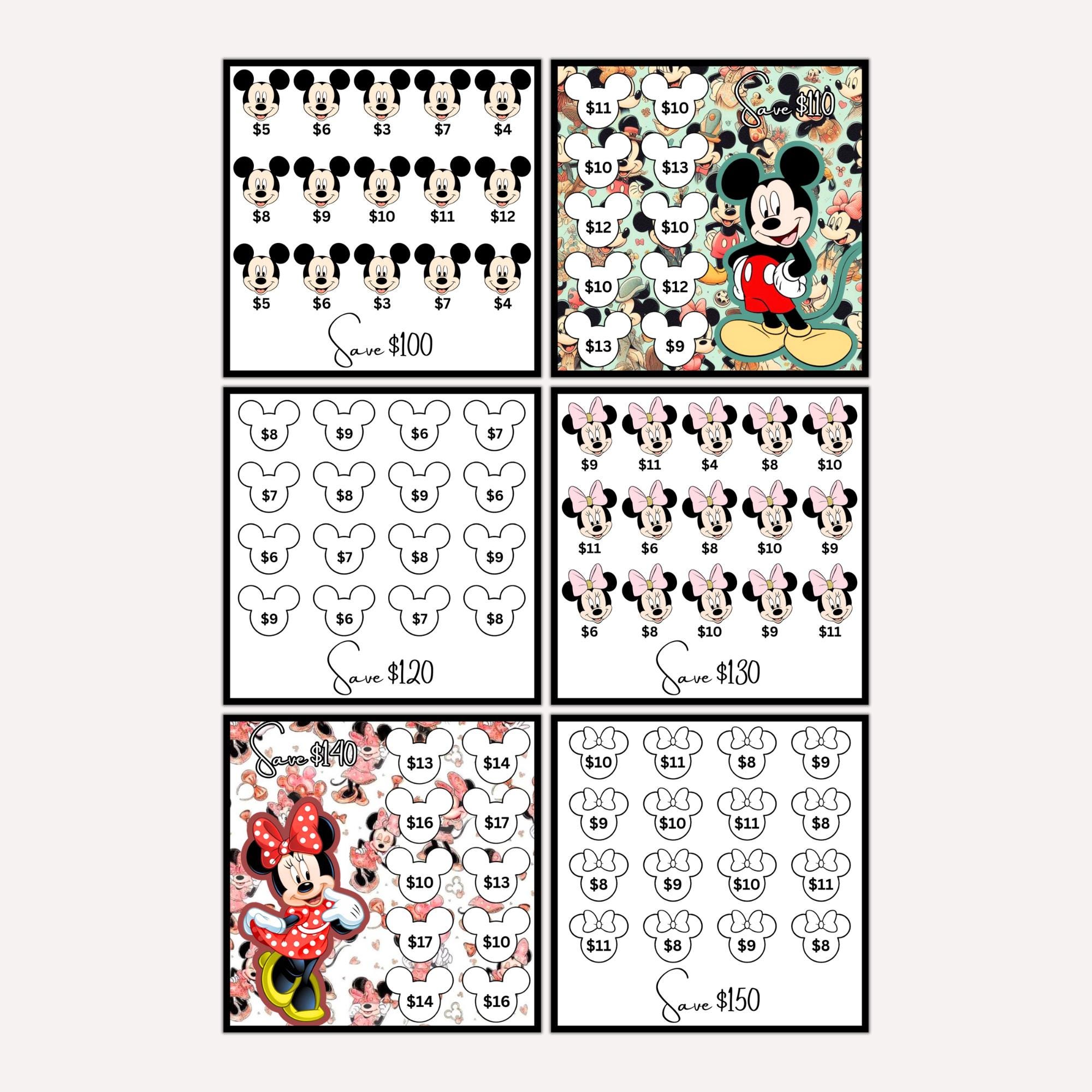 Cute Mickey Mouse Savings Challenge Printable, A6 Cash Envelope Insert ...