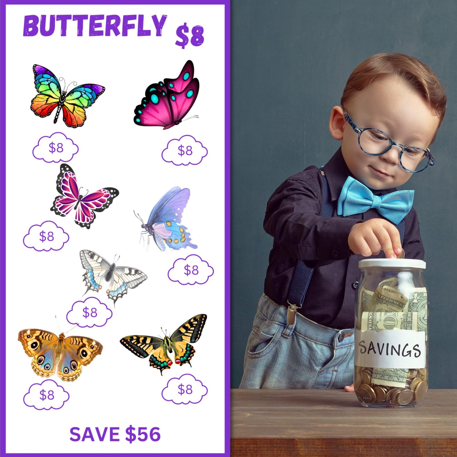 Butterfly Savings Challenge Printable, A6 Mini Low Income Butterfly ...