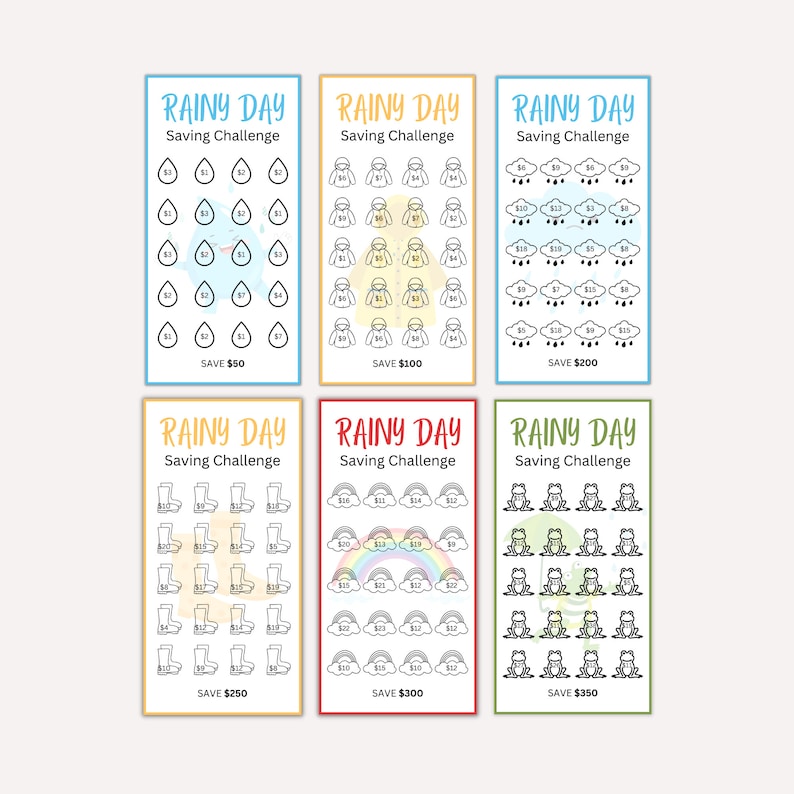 Rainy Day Savings Challenge Printable Bundle, Rain Day Funds Mini A6 ...