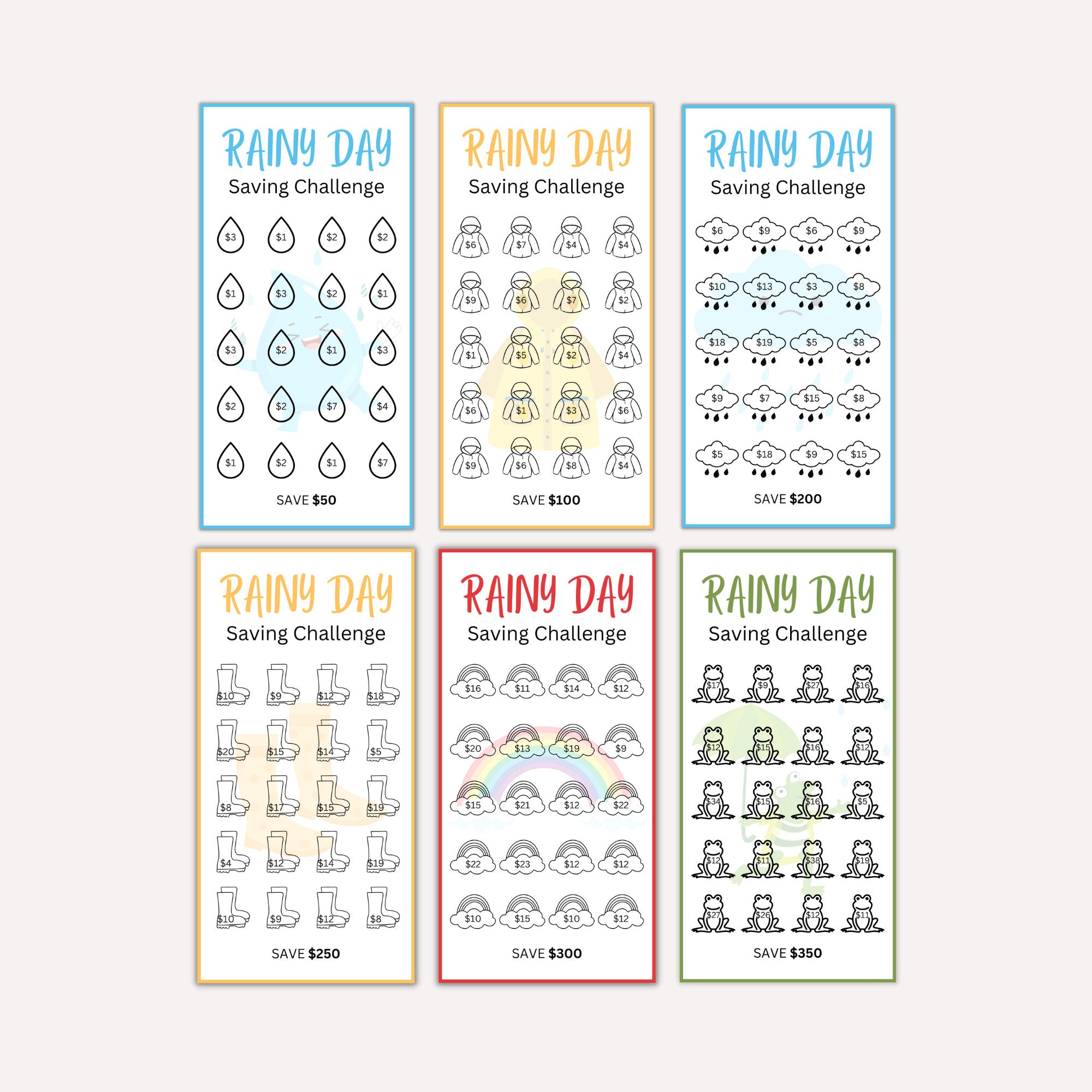 Rainy Day Savings Challenge Printable Bundle, Rain Day Funds Mini A6 ...