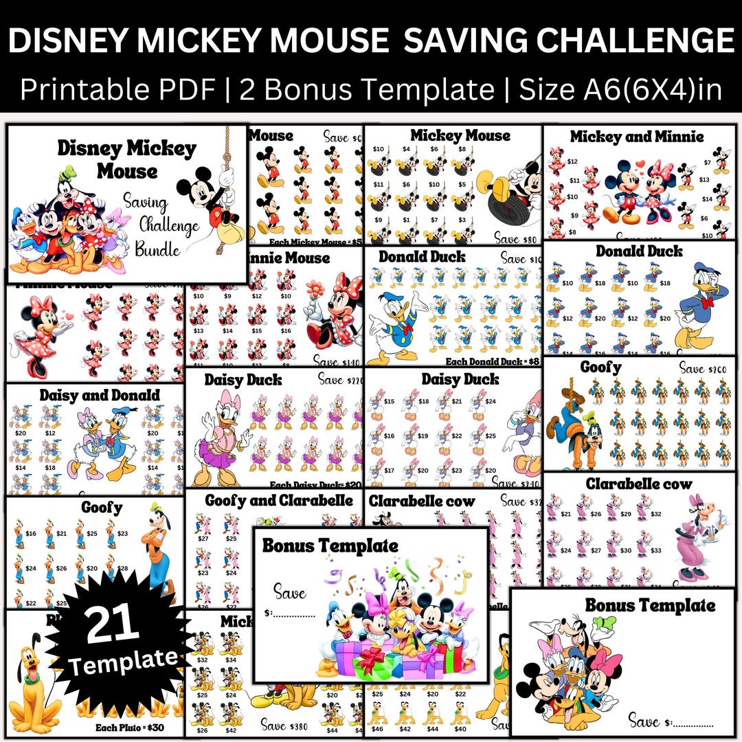 Adorable Mickey Mouse Savings Challenges Printable Bundle, Budget ...