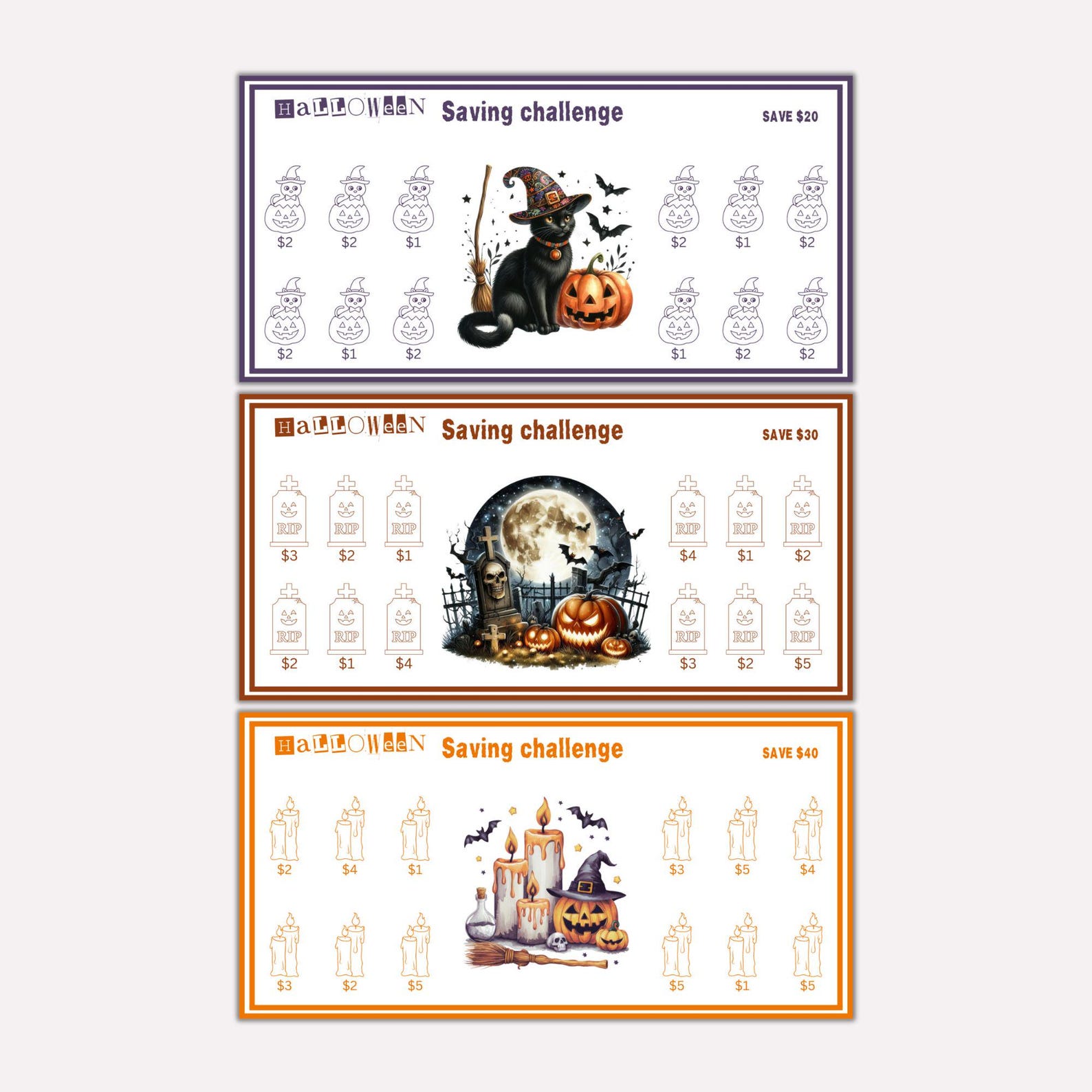 Halloween Savings Challenge Printable Bundle, Low Income Spooky Saving ...