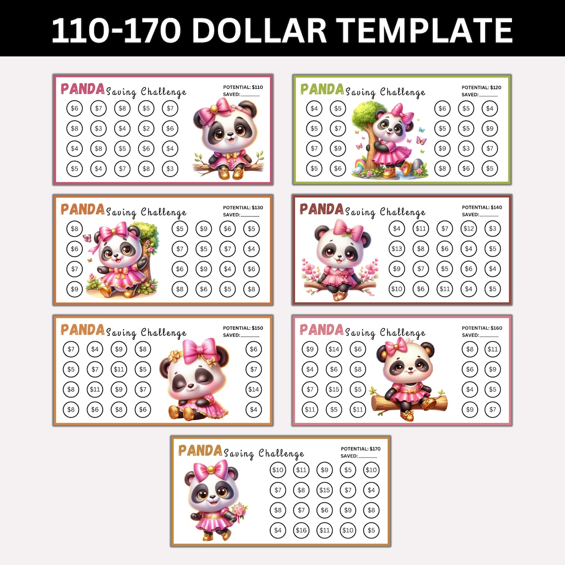 Buy Mini Panda Savings Challenge Printable, Panda Saving Challenges ...