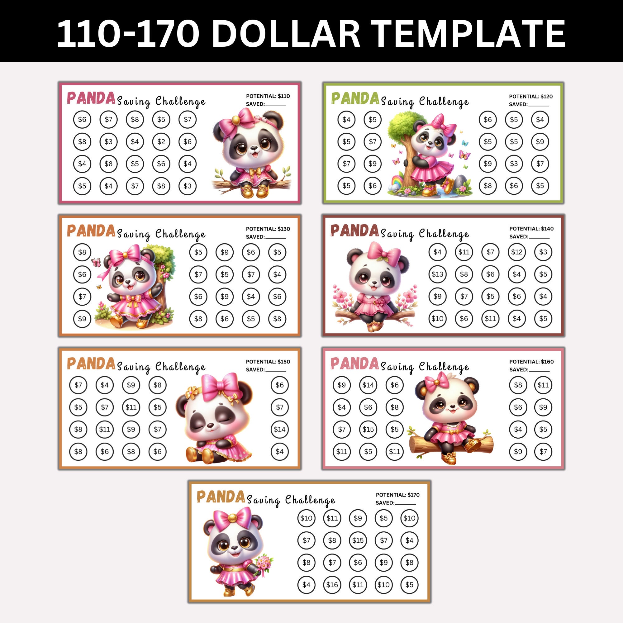 Mini Panda Savings Challenge Printable, Panda Saving Challenges Tracker ...