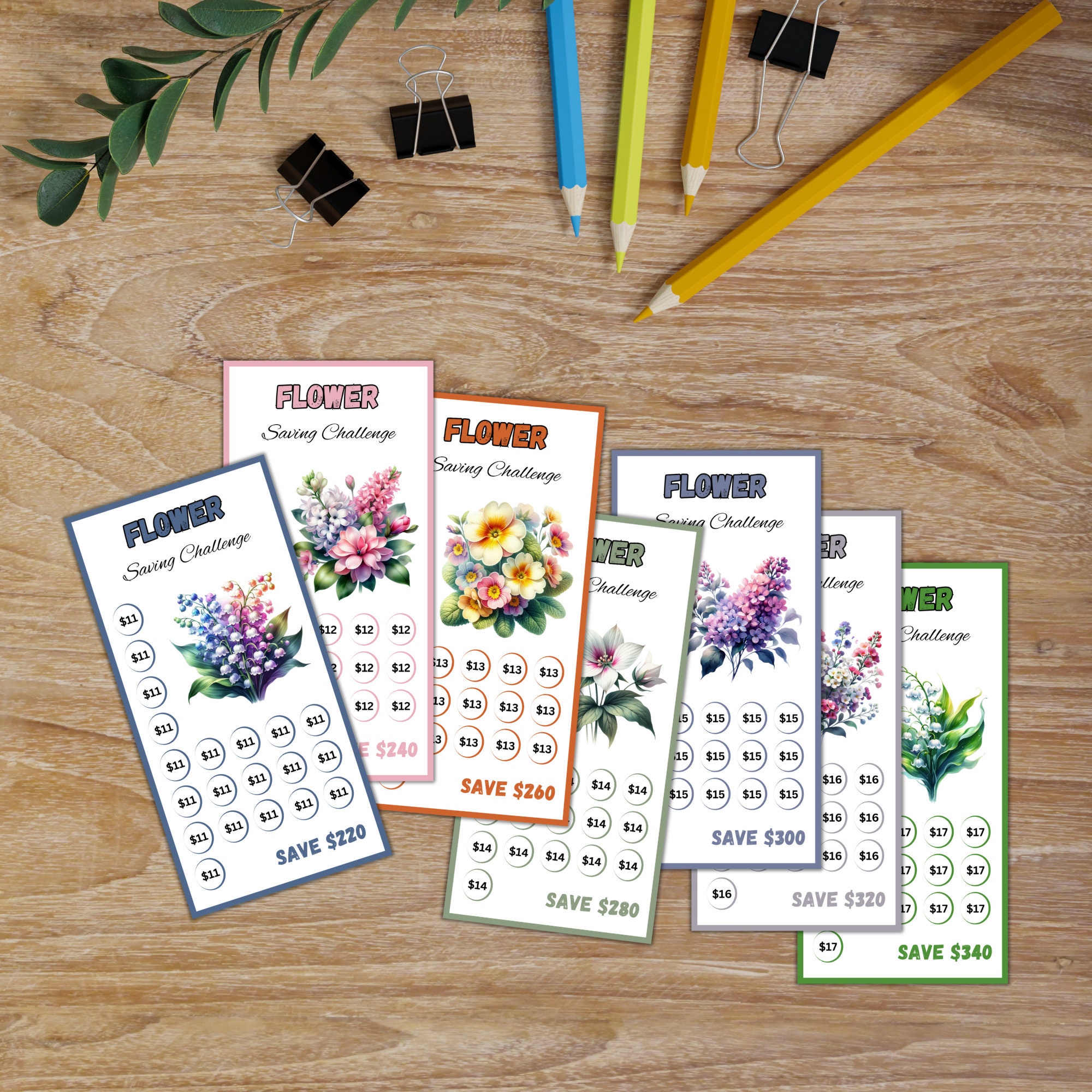 Flower Savings Challenge Printable Bundle, Mini A6 Floral Saving ...