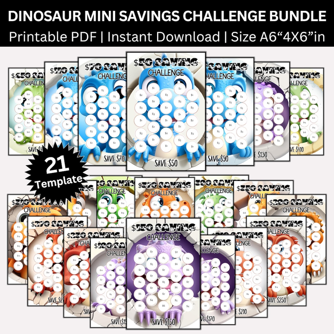 Dinosaur Savings Challenge Printable, A6 Baby Dino Saving Challenges ...