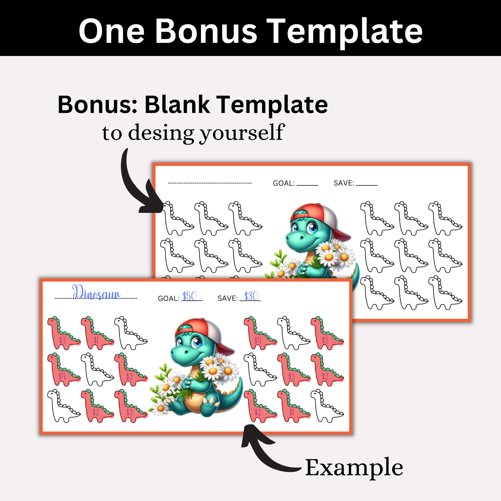 Mini A6 Dinosaur Savings Challenge Printable, Baby Dino Saving ...