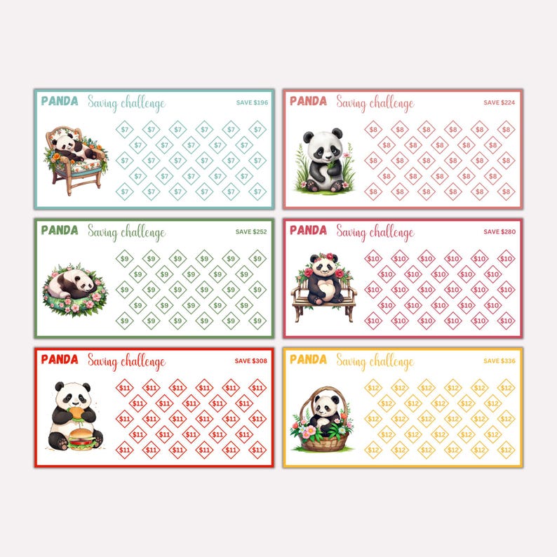 Panda Savings Challenge Printable Bundle, A6 Mini Panda Saving ...