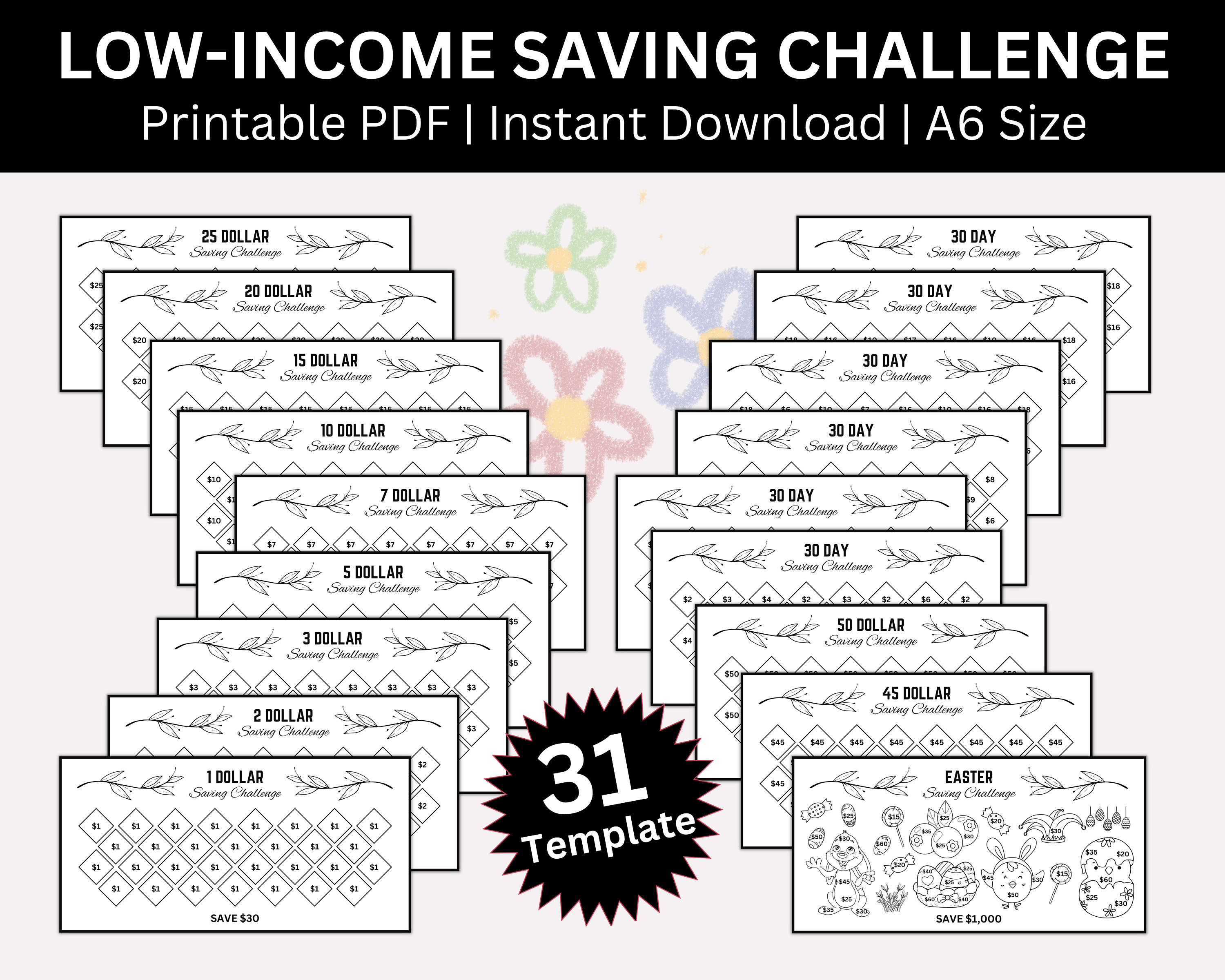 Low Income Saving Challenge Printable Mini A6 Saving - Etsy
