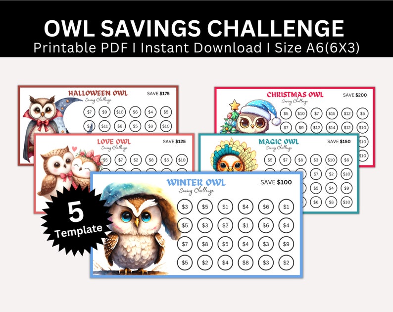 Owl Savings Challenge Printable, A6 Mini Owl Saving Challenge, Money ...