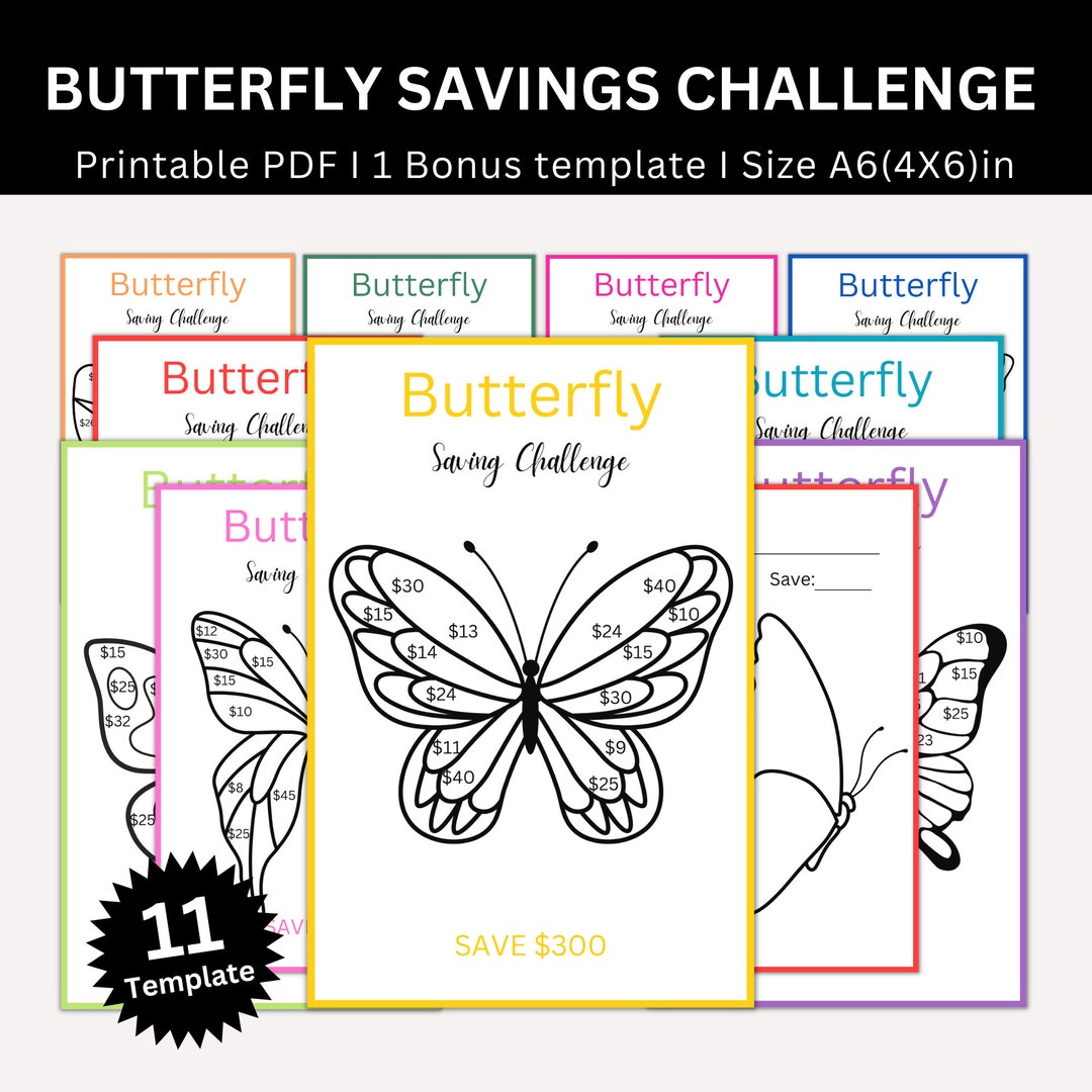 Butterfly Coloring Savings Challenge Printable, A6 Mini Butterfly ...