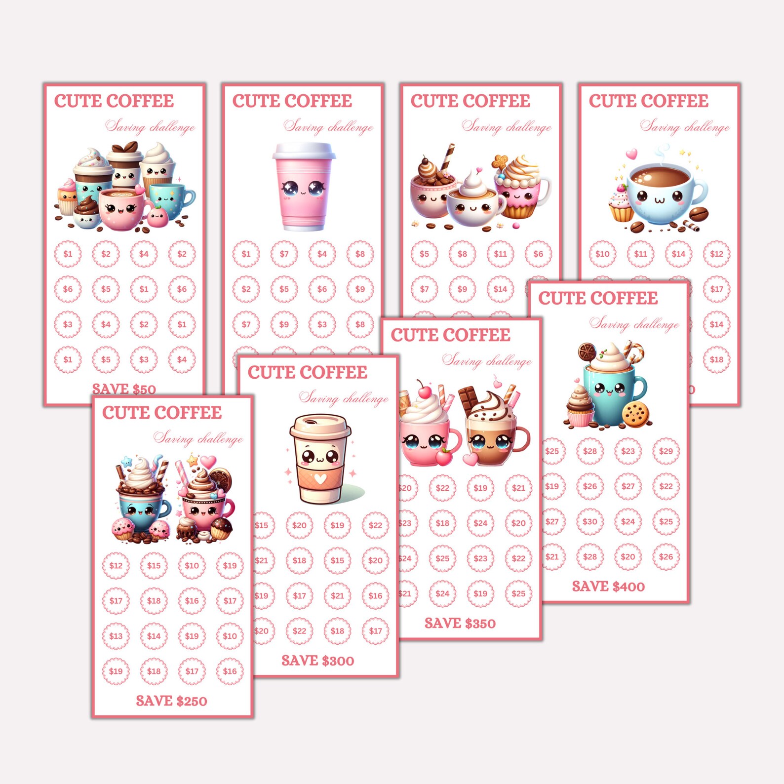 A6 Cute Coffee Savings Challenge Printable Bundle, Mini Coffee Saving ...