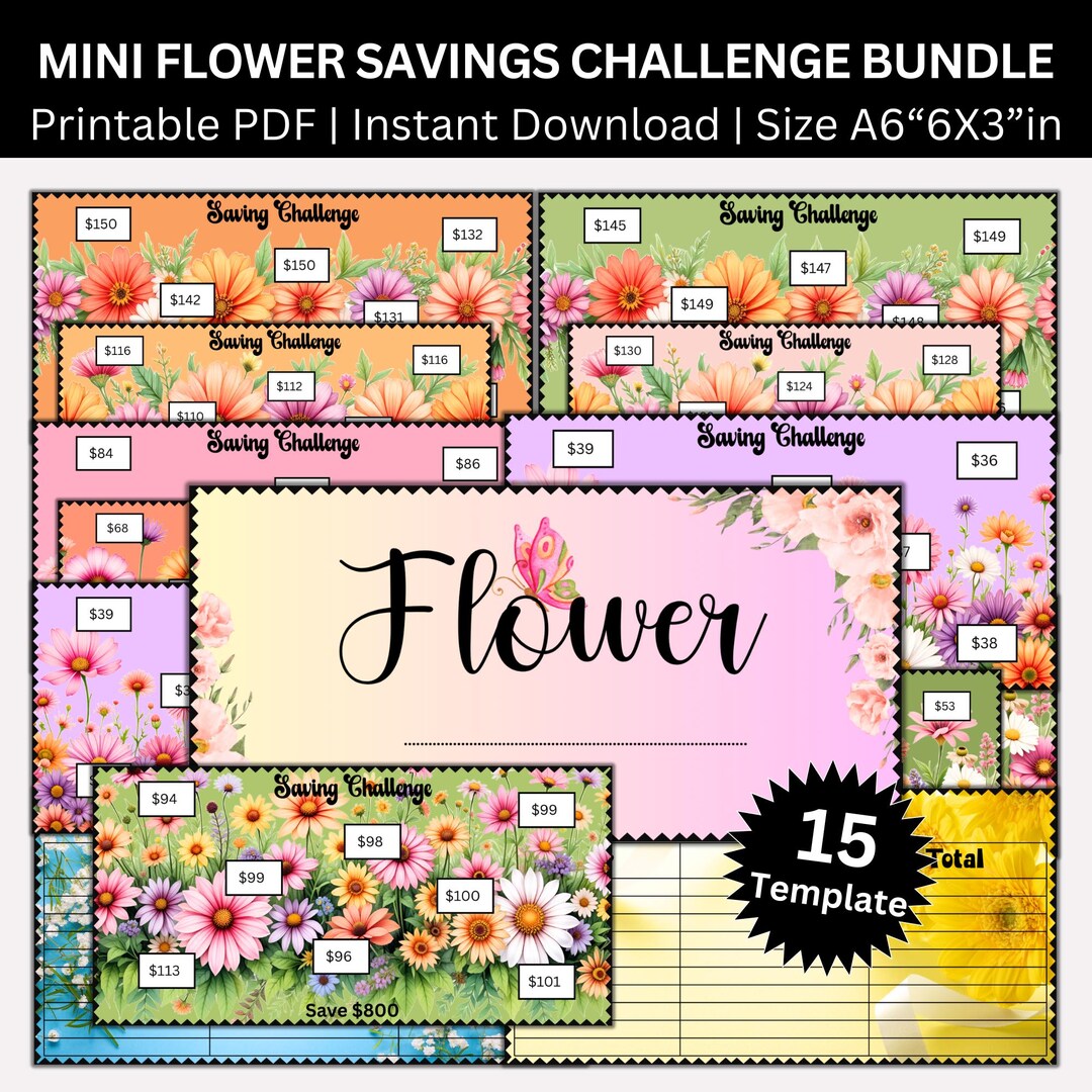 Flower Savings Challenges Printable Bundle, Floral Saving Challenge ...