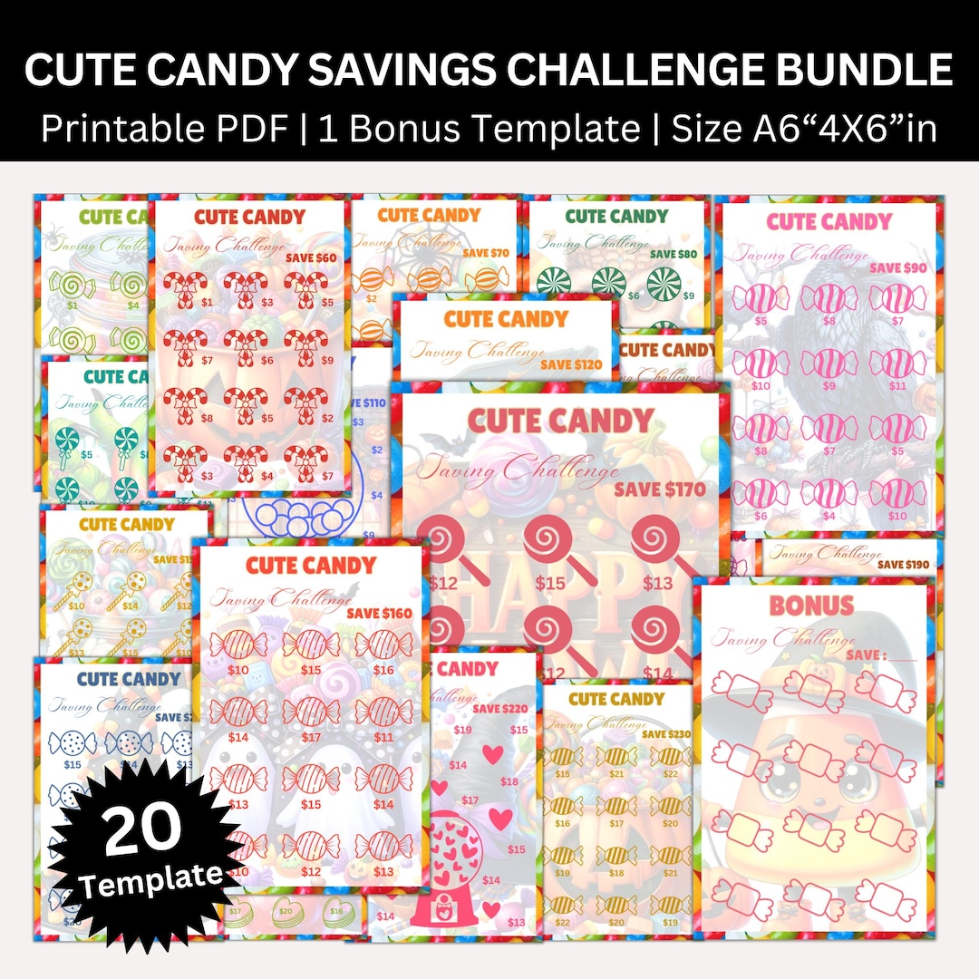 Cute Candy Savings Challenge Printable Bundle, Mini A6 Low Income Candy ...