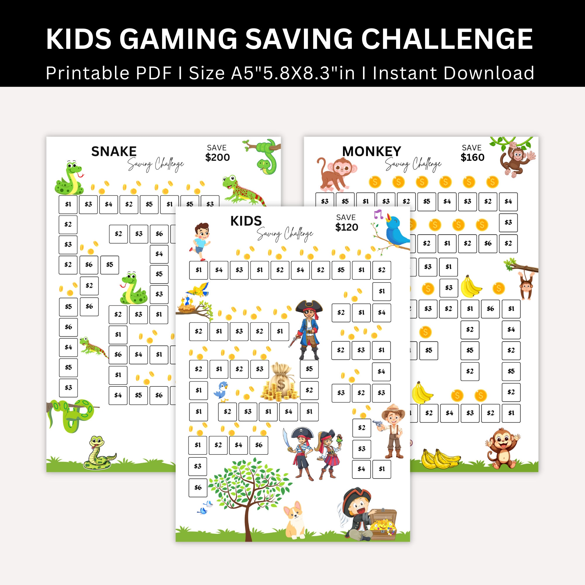 Savings Gaming Challenge Printable, A5 Saving Challenges for Kids ...