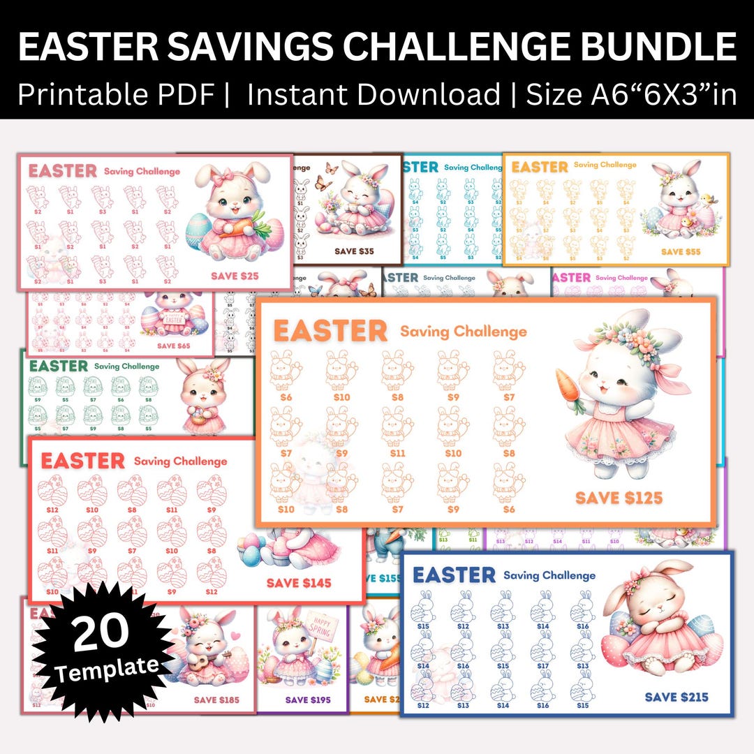 Easter Savings Challenge Printable Bundle, Happy Easter Saving ...