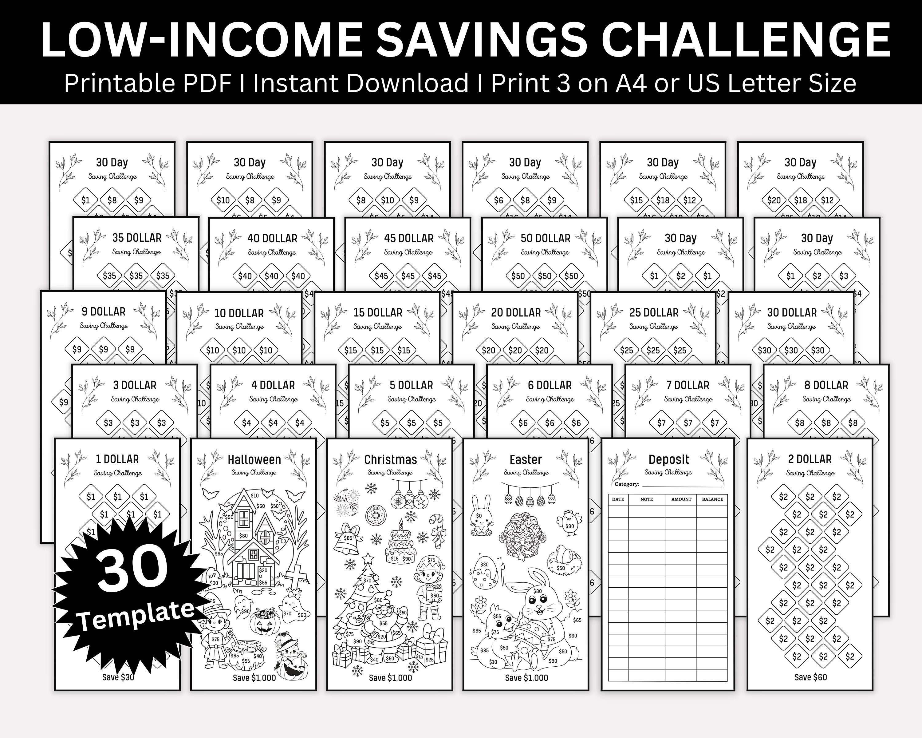 Low Income Savings Challenge Printable, Mini A6 Saving Challenge Bundle ...