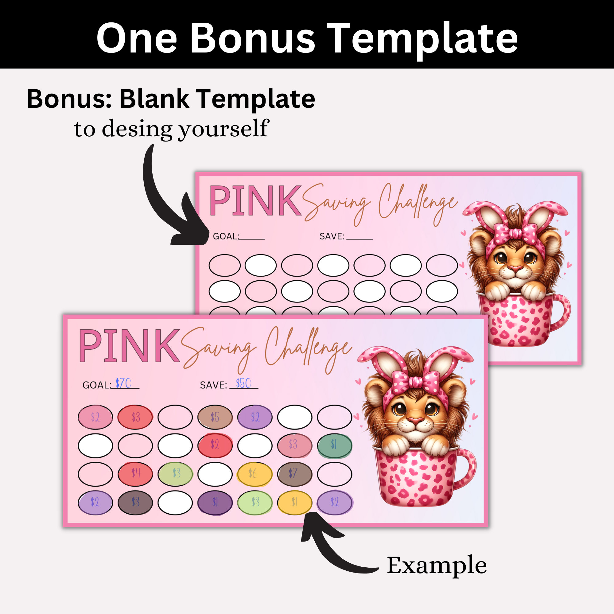 Pink Savings Challenge Printable, Pink Planner, Mini A6 Pink Animal ...