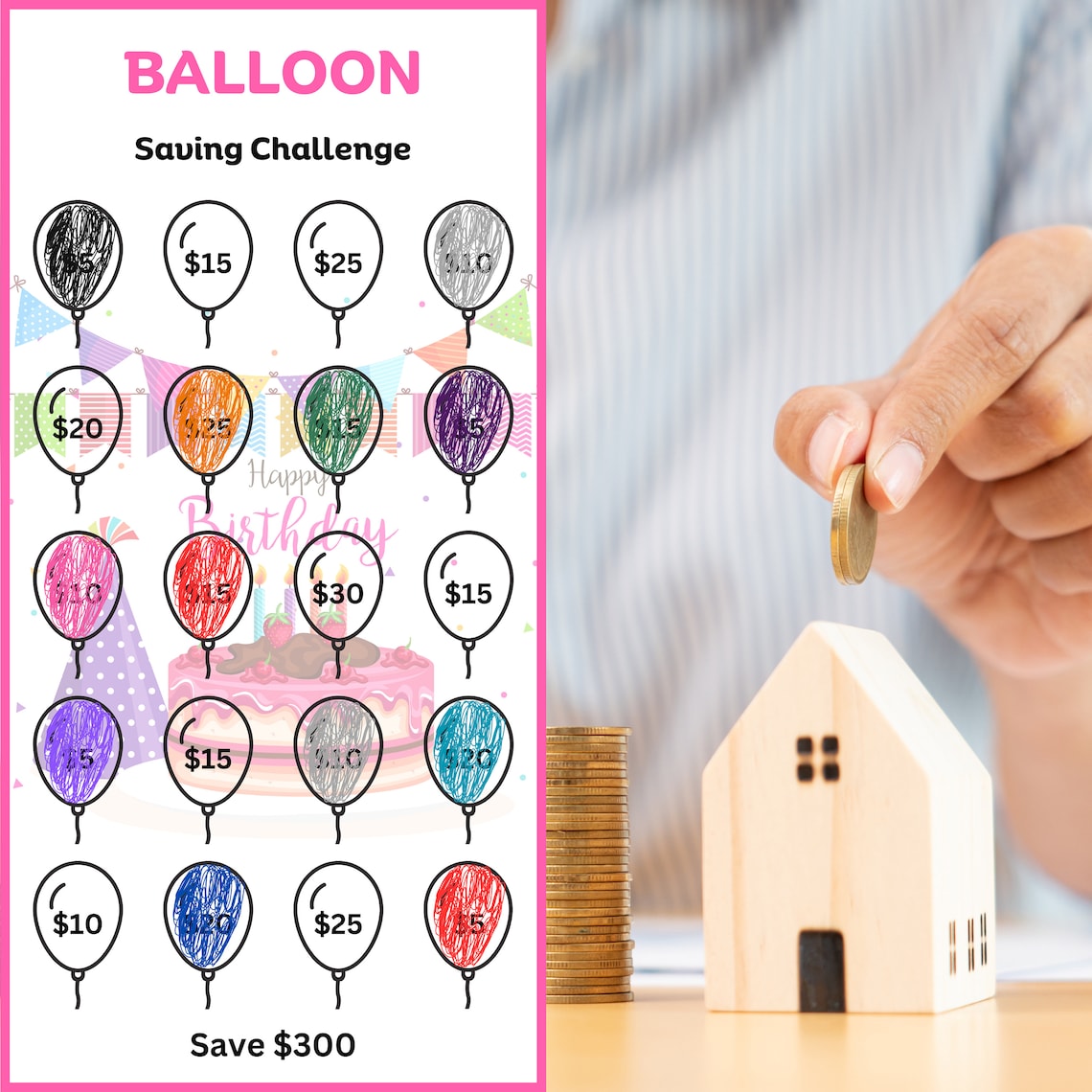 Birthday Savings Challenge Printable Bundle, A6 Sized Mini Birthday ...