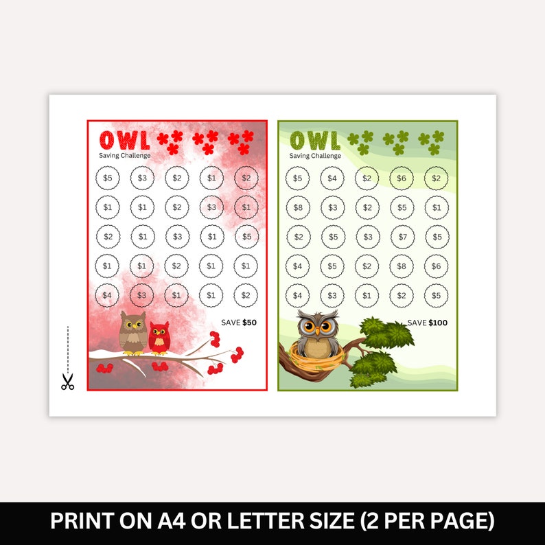 Buy Mini Owl Savings Challenge Printable, Money Saving Tracker Bundle ...