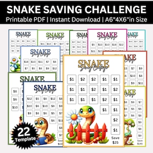 Snake Savings Challenge Printable Bundle, Mini A6 Snake Low Income ...