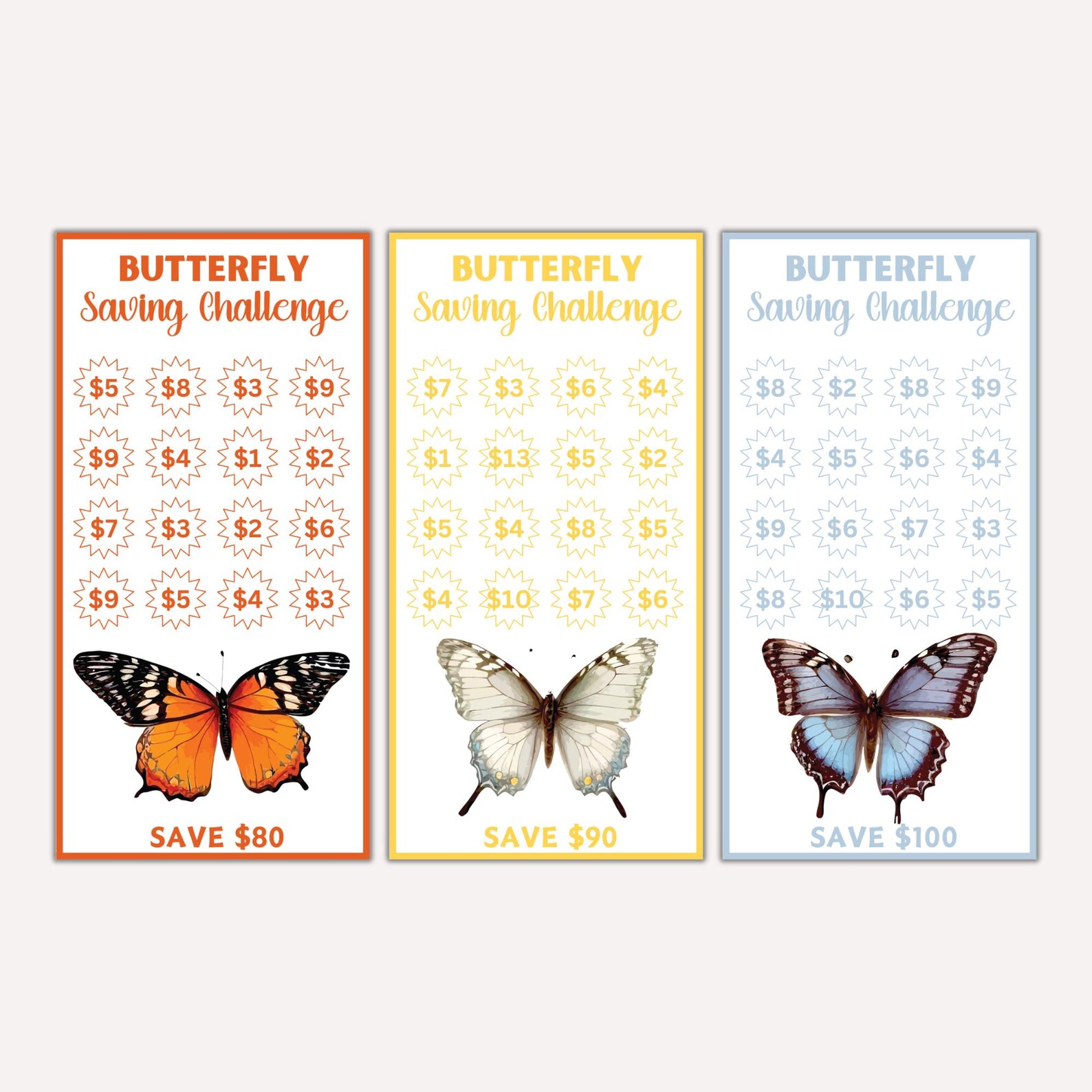 A6 Butterfly Savings Challenge Printable, Mini Low Income Butterfly ...
