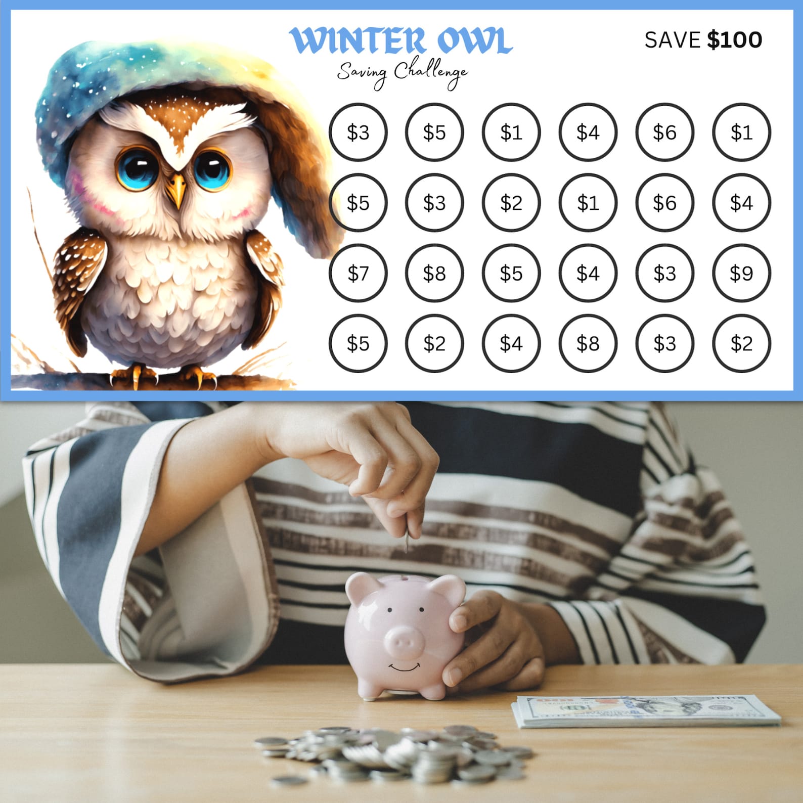 Owl Savings Challenge Printable, A6 Mini Owl Saving Challenge, Money ...