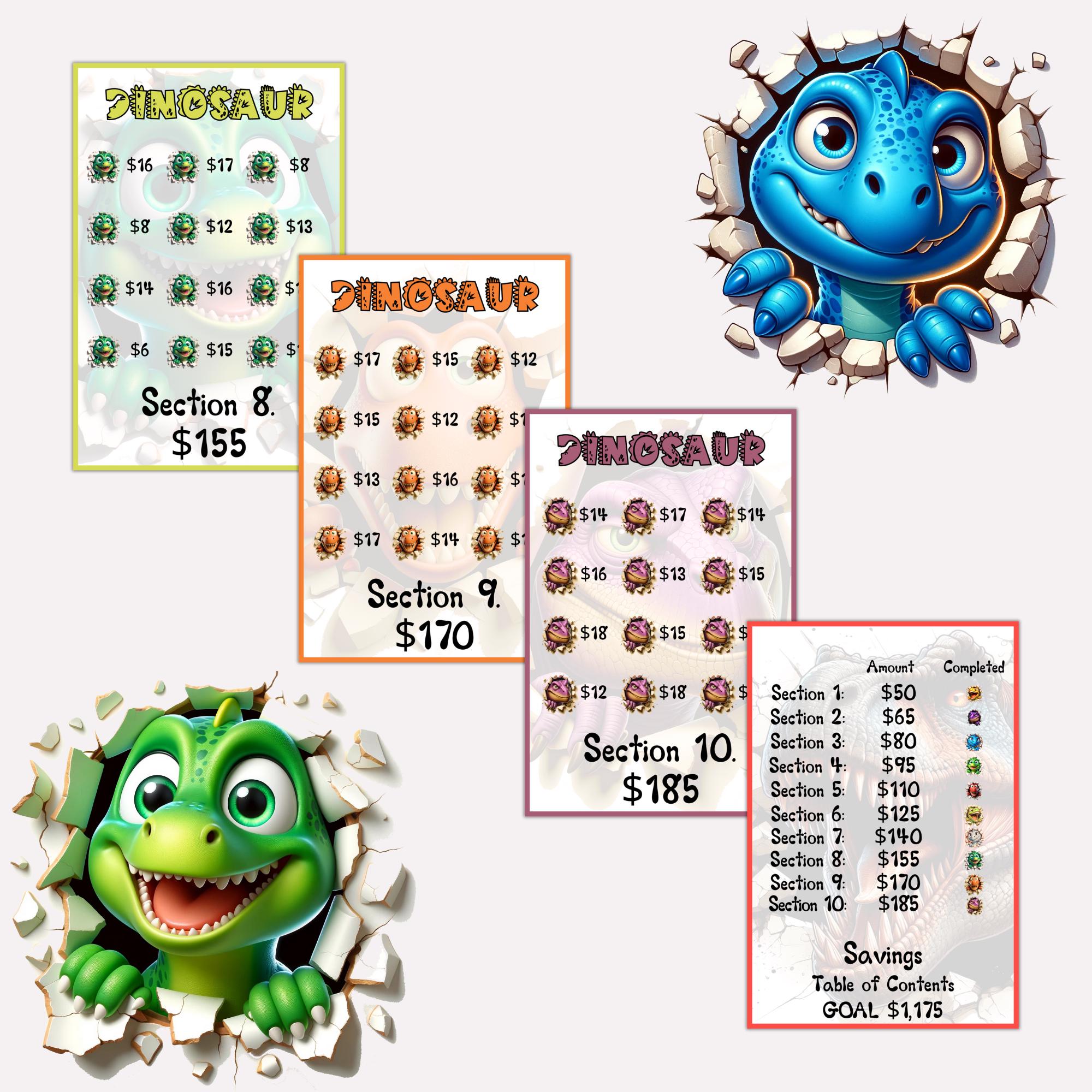 Dinosaur Savings Challenge Printable Bundle, Mini A6 Dino Saving ...