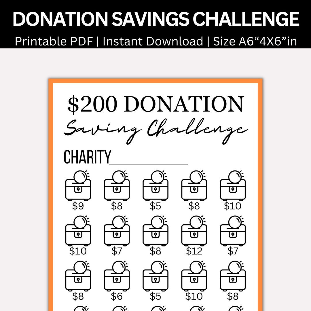 Donation Savings Challenge Save 200 Dollar, Mini A6 Charity Donation ...