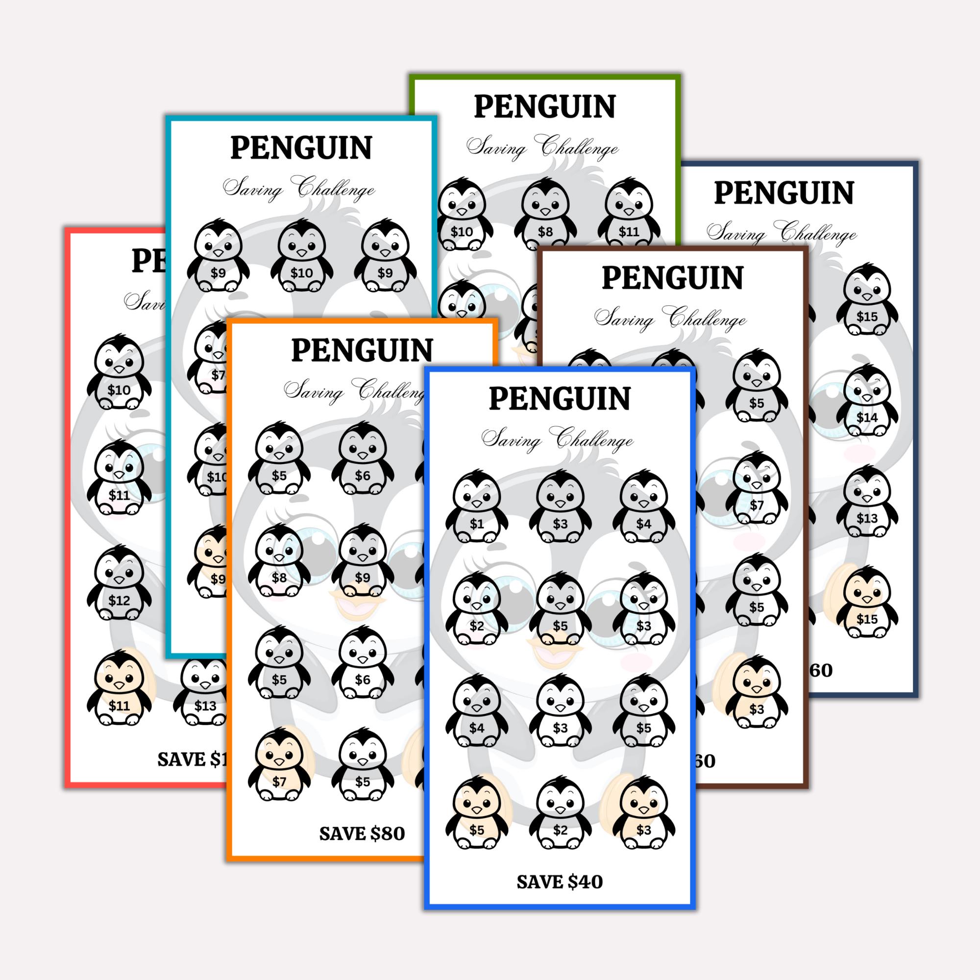 Penguins Savings Challenge Printable Bundle, Mini A6 Penguin Saving ...