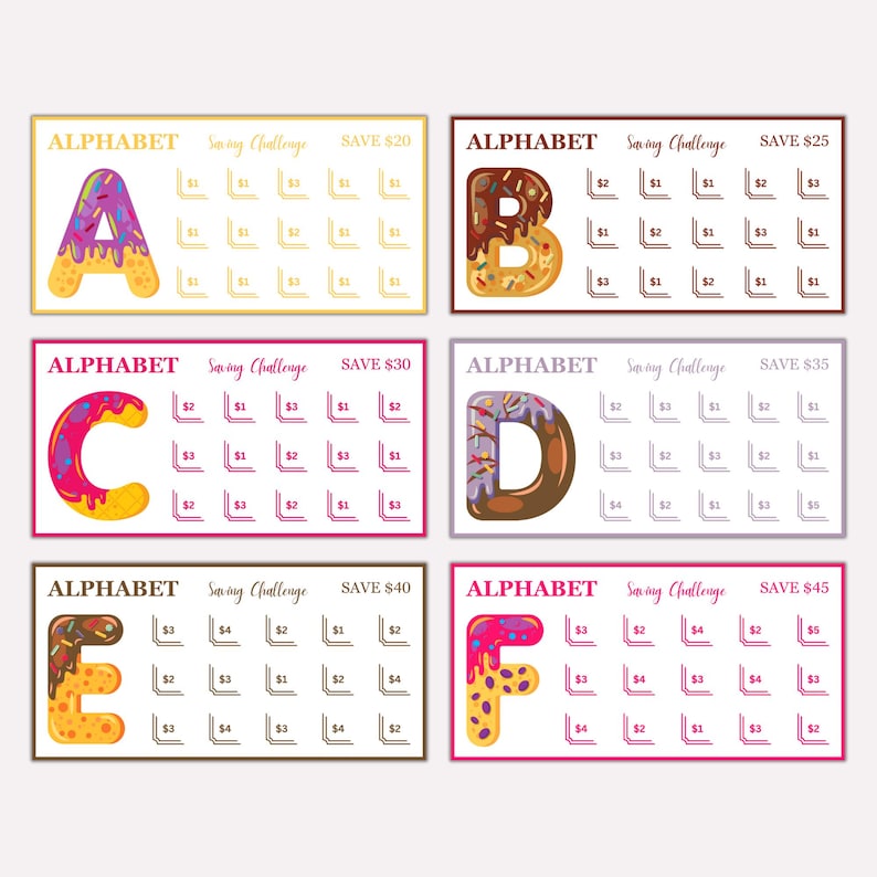 Alphabet Low Income Savings Challenge Printable Bundle, A6 Mini ...