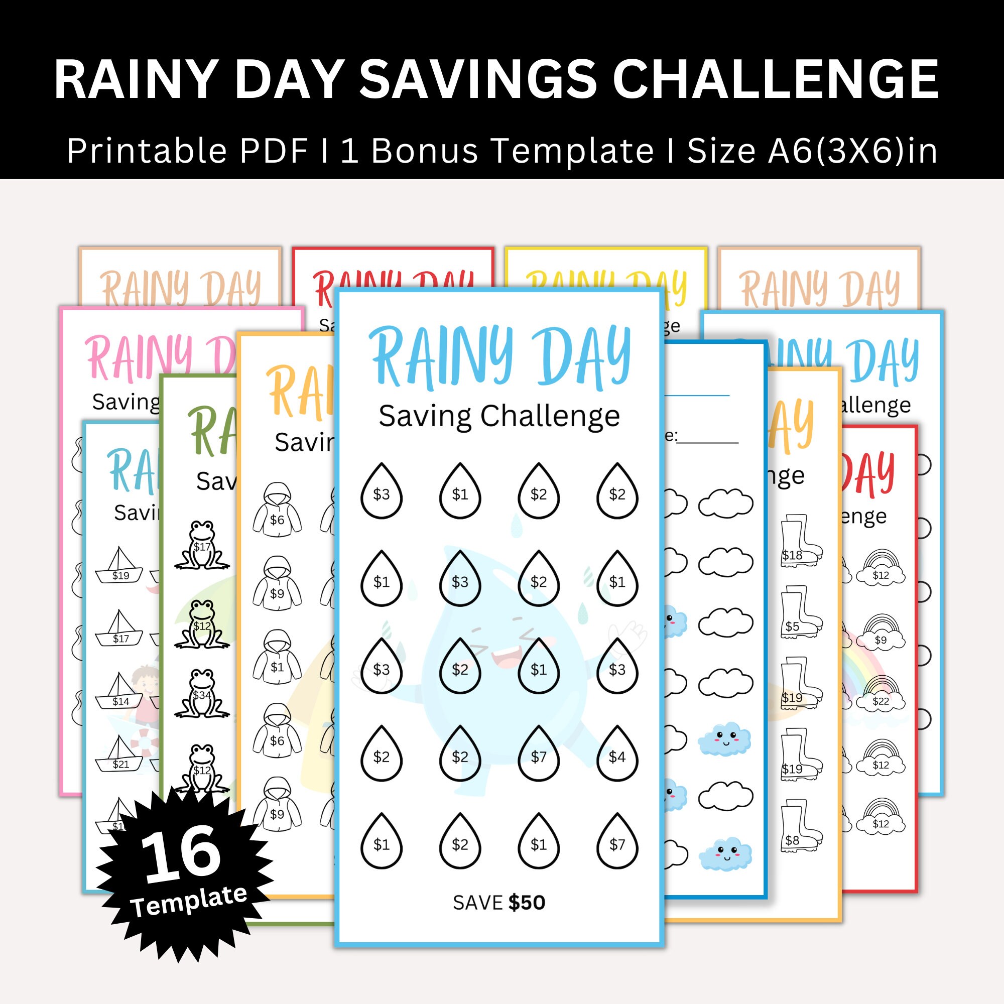Rainy Day Savings Challenge Printable Bundle, Rain Day Funds Mini A6 ...