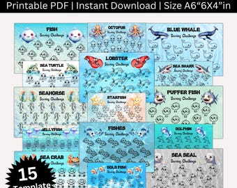 Sea Creature Savings Challenge Printable Bundle, Mini A6 Ocean Themed ...
