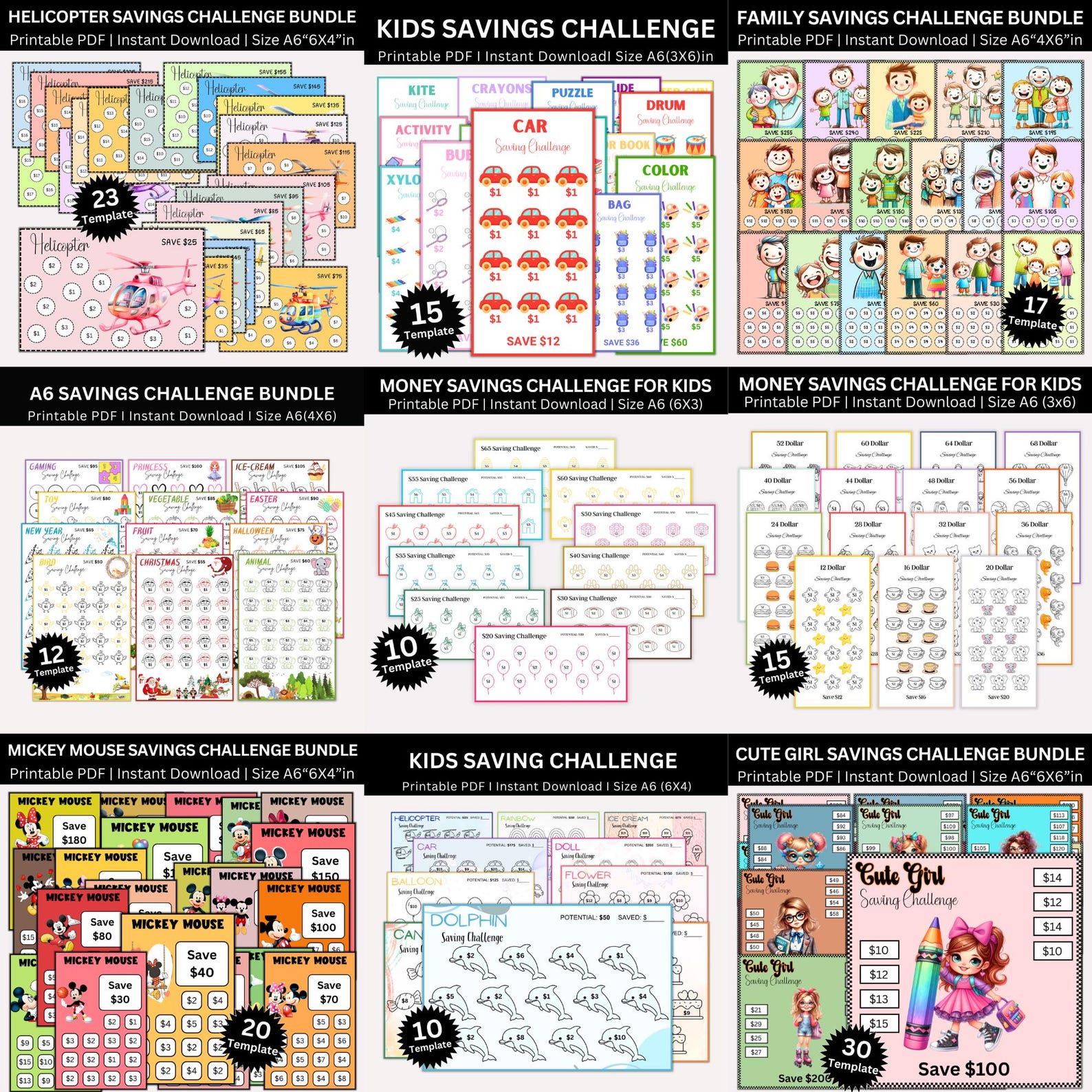 Kids Savings Challenge Mega Bundle Printable, 1200+ Templates A6 PDF ...