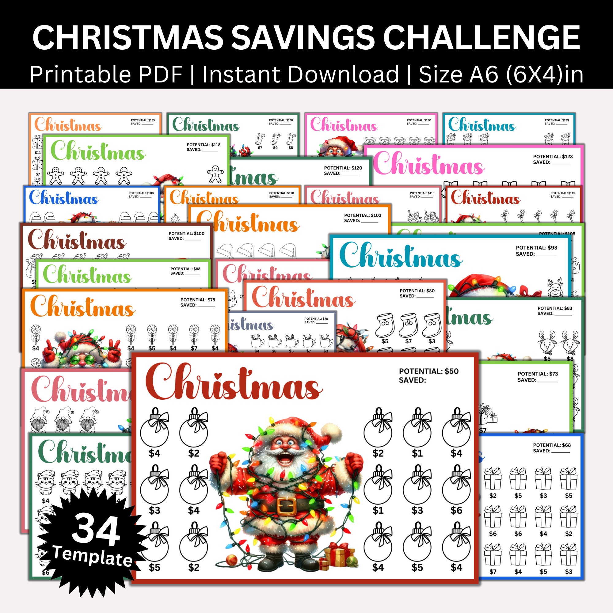 Christmas Savings Challenge Printable Bundle, Mini A6 Christmas Saving ...