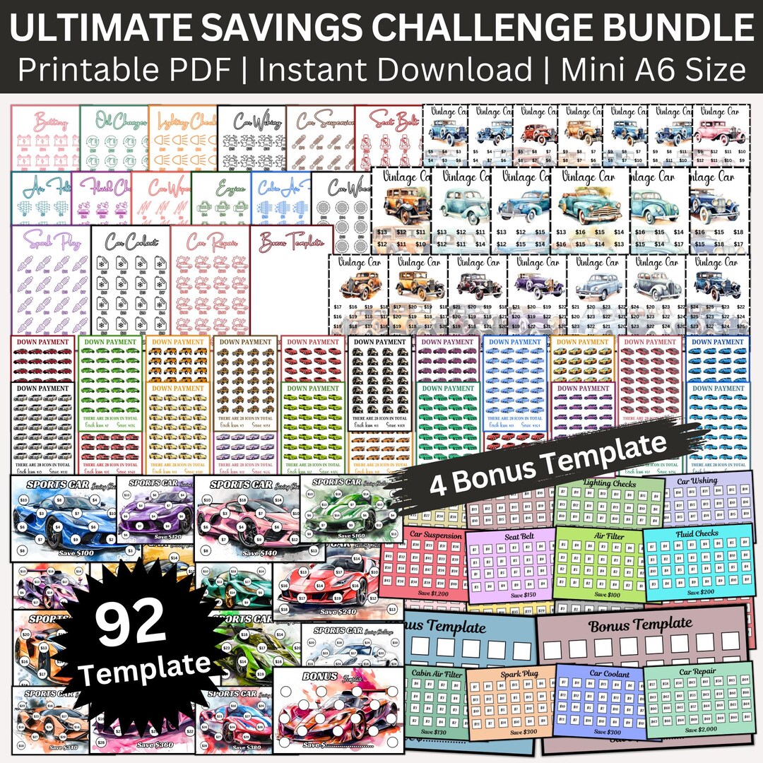 Ultimate Car Savings Challenge Printable, Sport & Vintage Car Saving ...