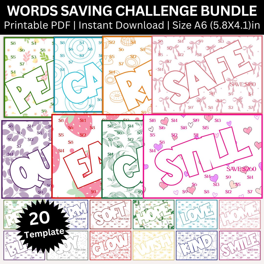Positive Words Saving Challenge Bundle, A6 Savings Tracker PDF ...