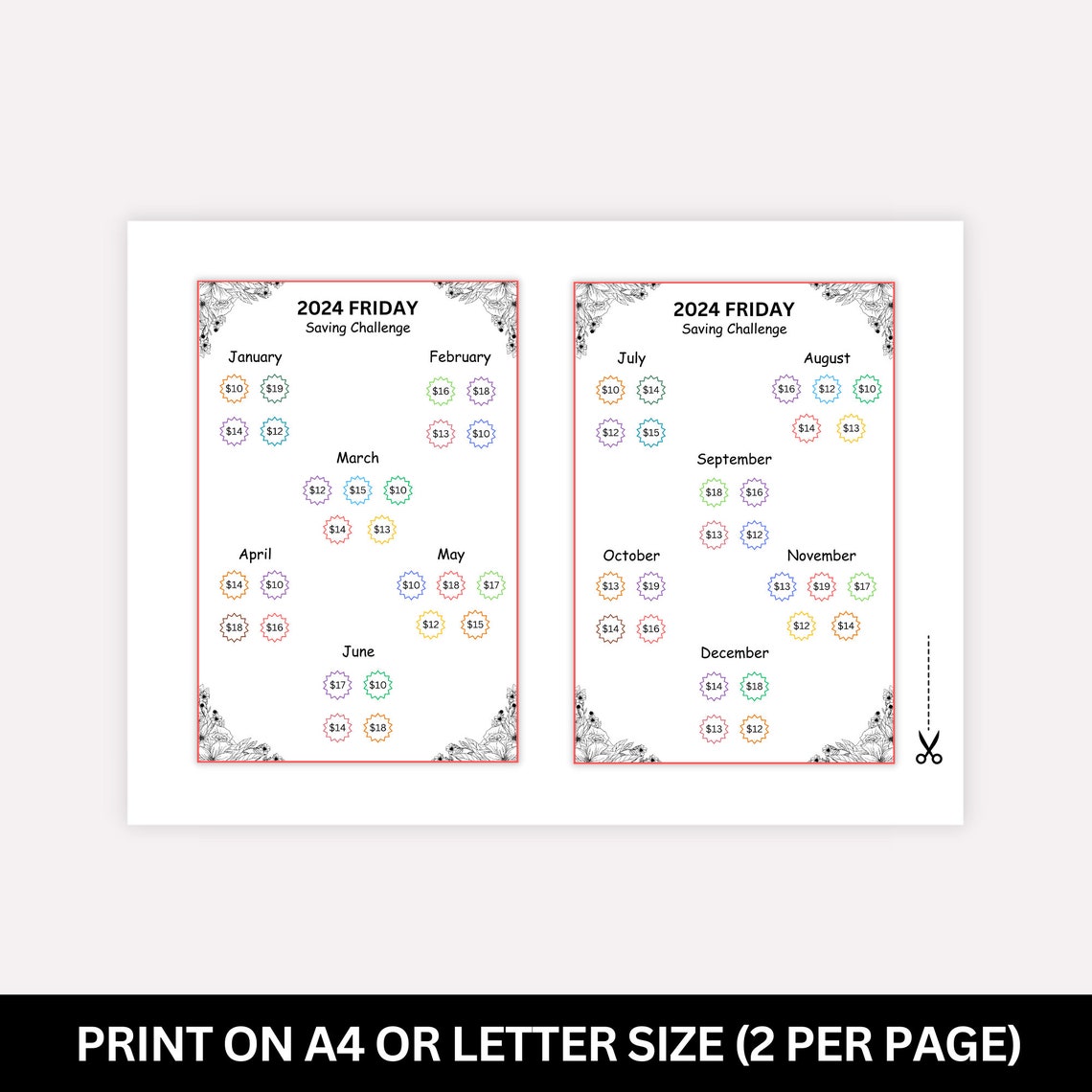 2024 Friday Savings Challenge Printable, Every Friday Saving Challenge ...