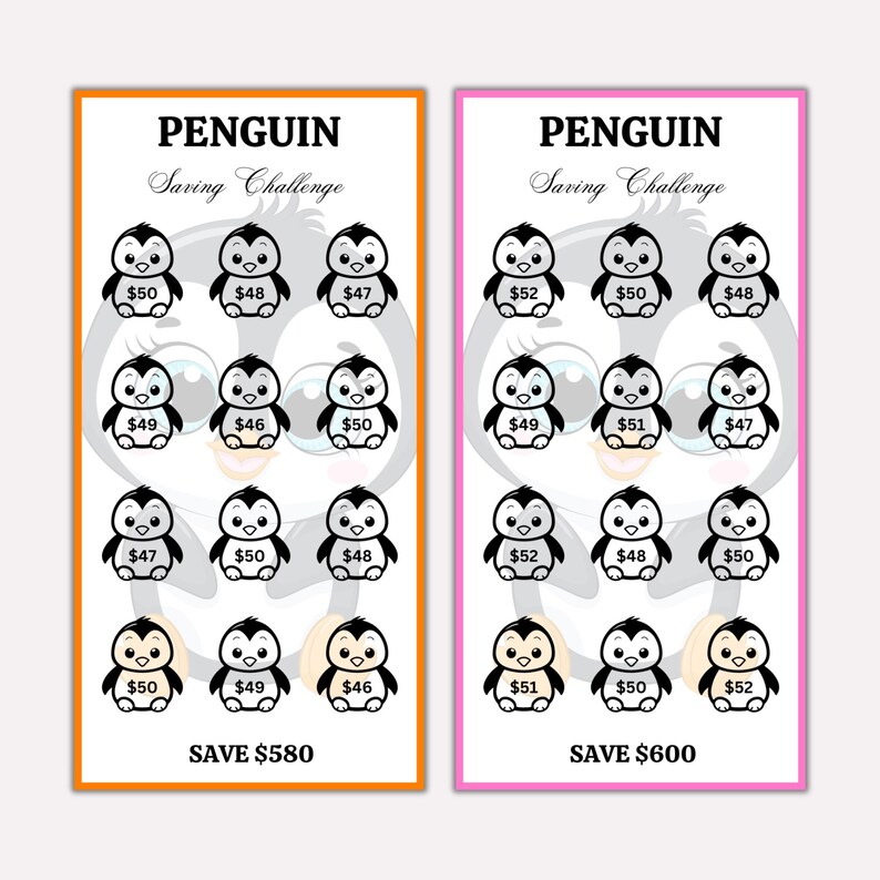 Penguins Savings Challenge Printable Bundle, Mini A6 Penguin Saving ...