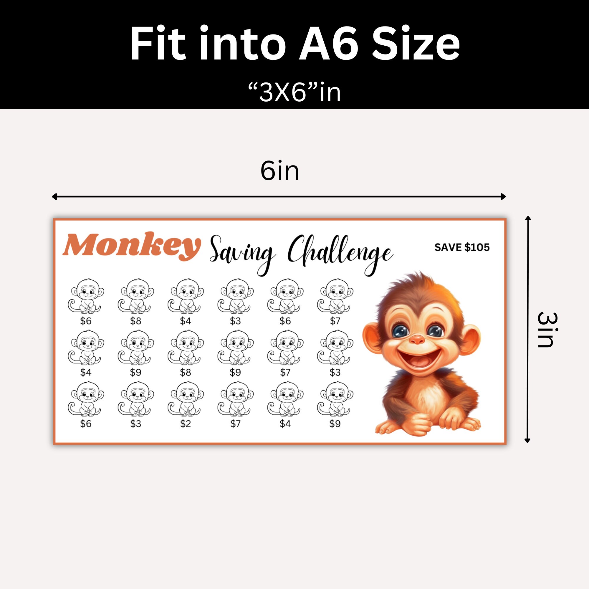 Monkey Saving Challenge Printable, Mini A6 Monkey Animal Savings ...