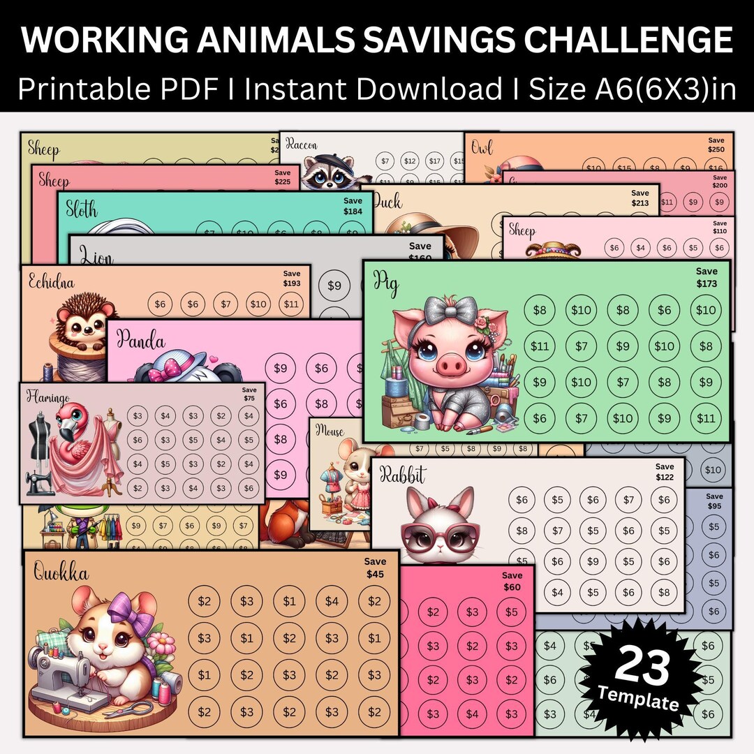 Busy Animals Budget Challenge Printable, Hardworking Animal Savings ...