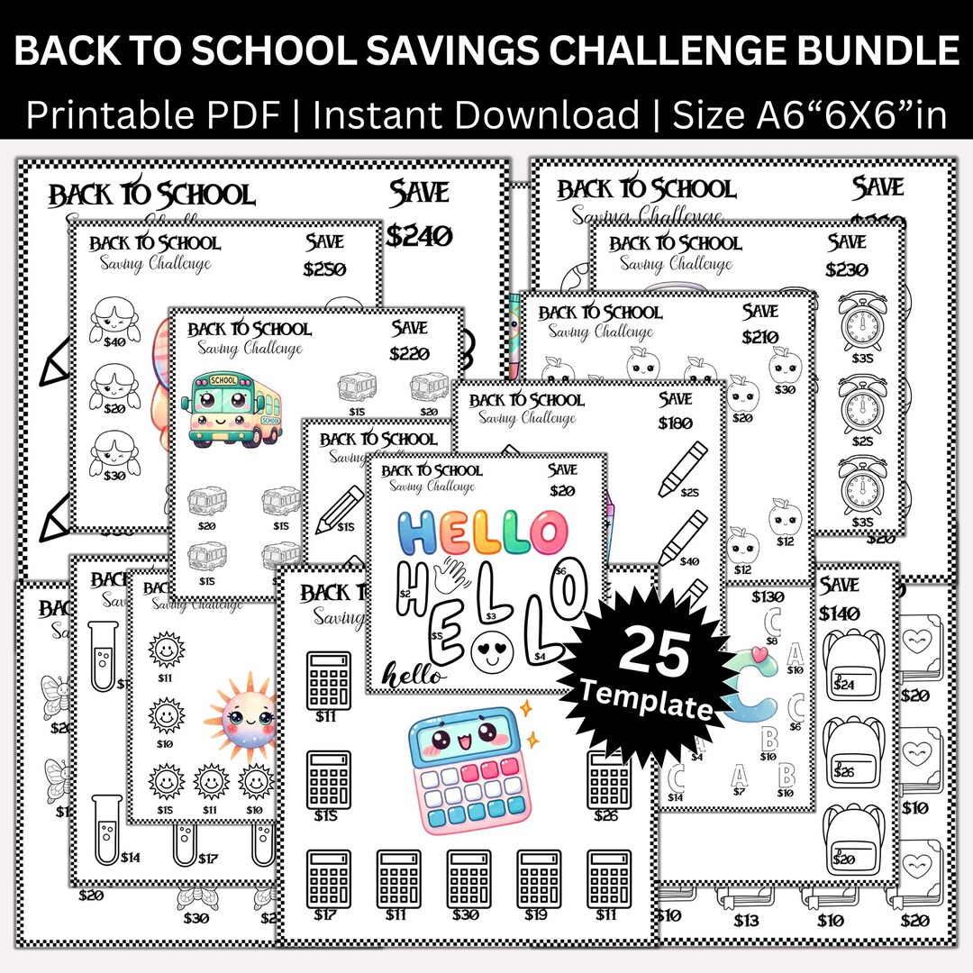 Back to School Savings Challenge Printable Bundle, Cute Back to School ...