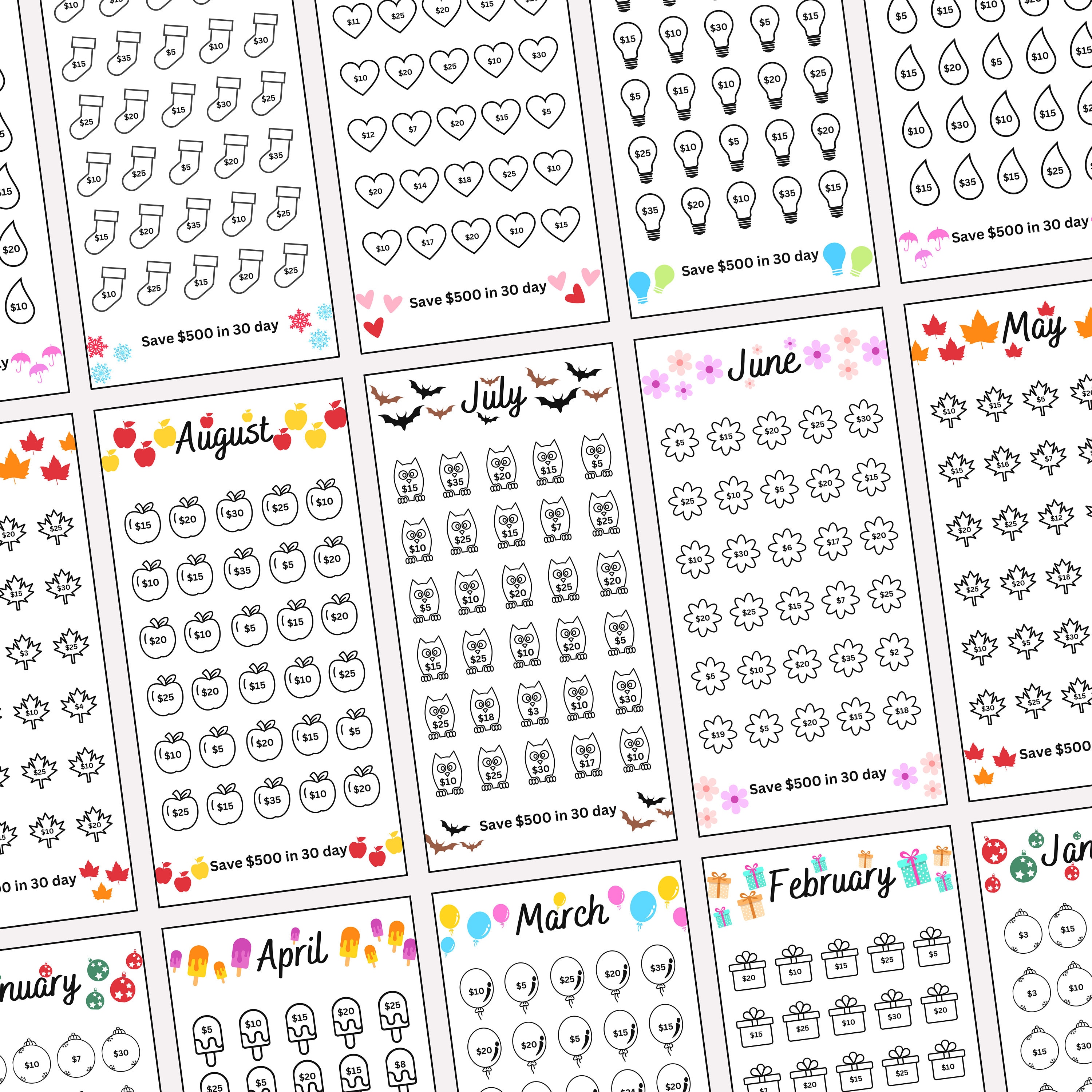 12 Month Savings Challenges Printable, 500 Saving Challenge Bundle ...