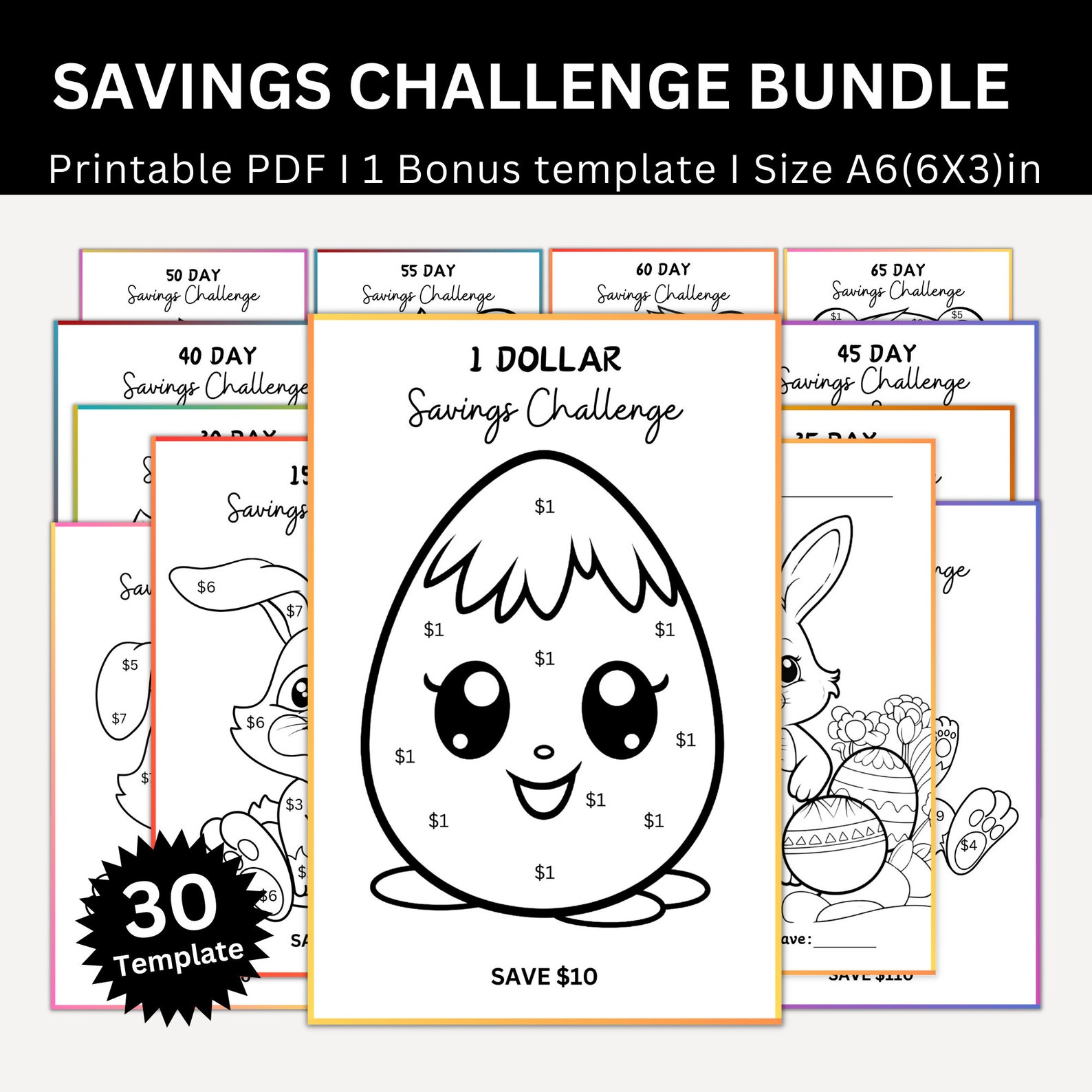 Coloring Savings Challenge Printable Bundle, Mini A6 Low Income Saving ...