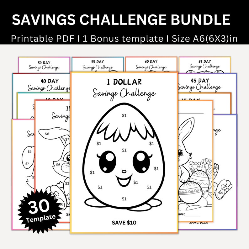 Coloring Savings Challenge Printable Bundle, Mini A6 Low Income Saving ...