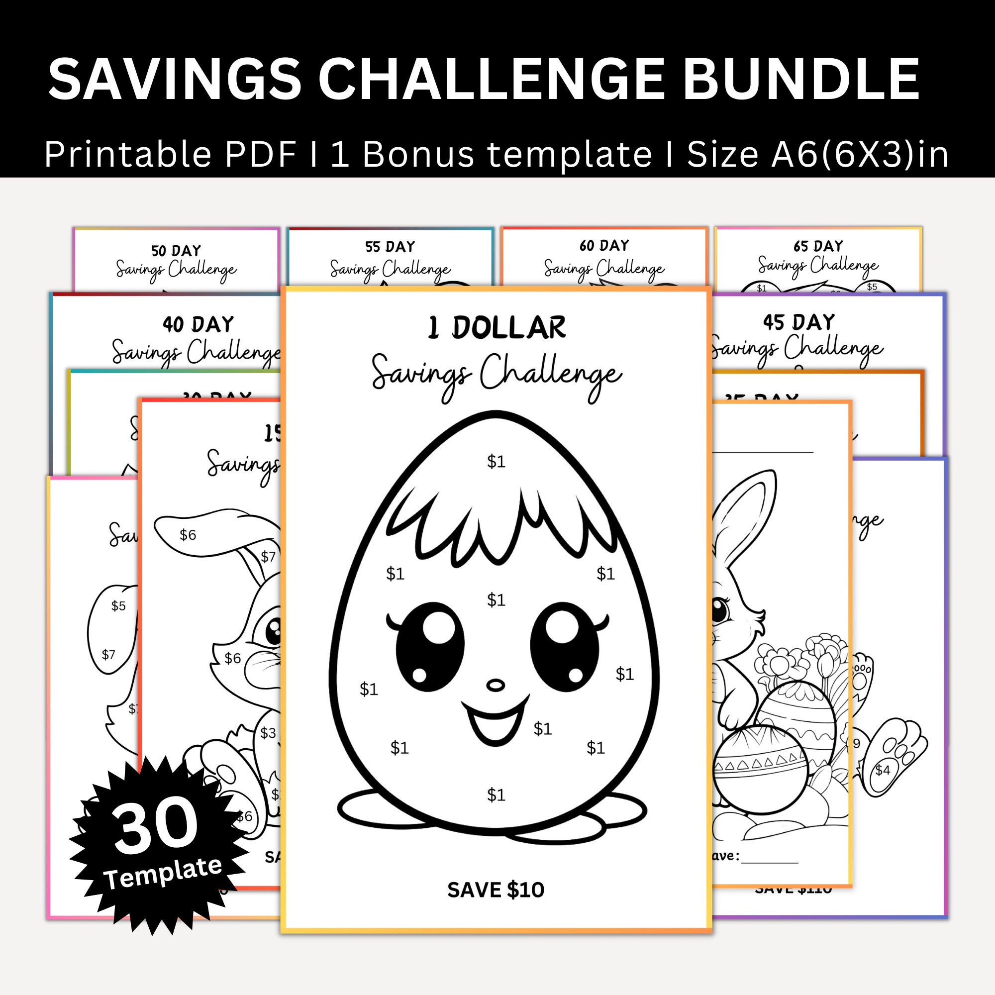 Coloring Savings Challenge Printable Bundle, Mini A6 Low Income Saving ...