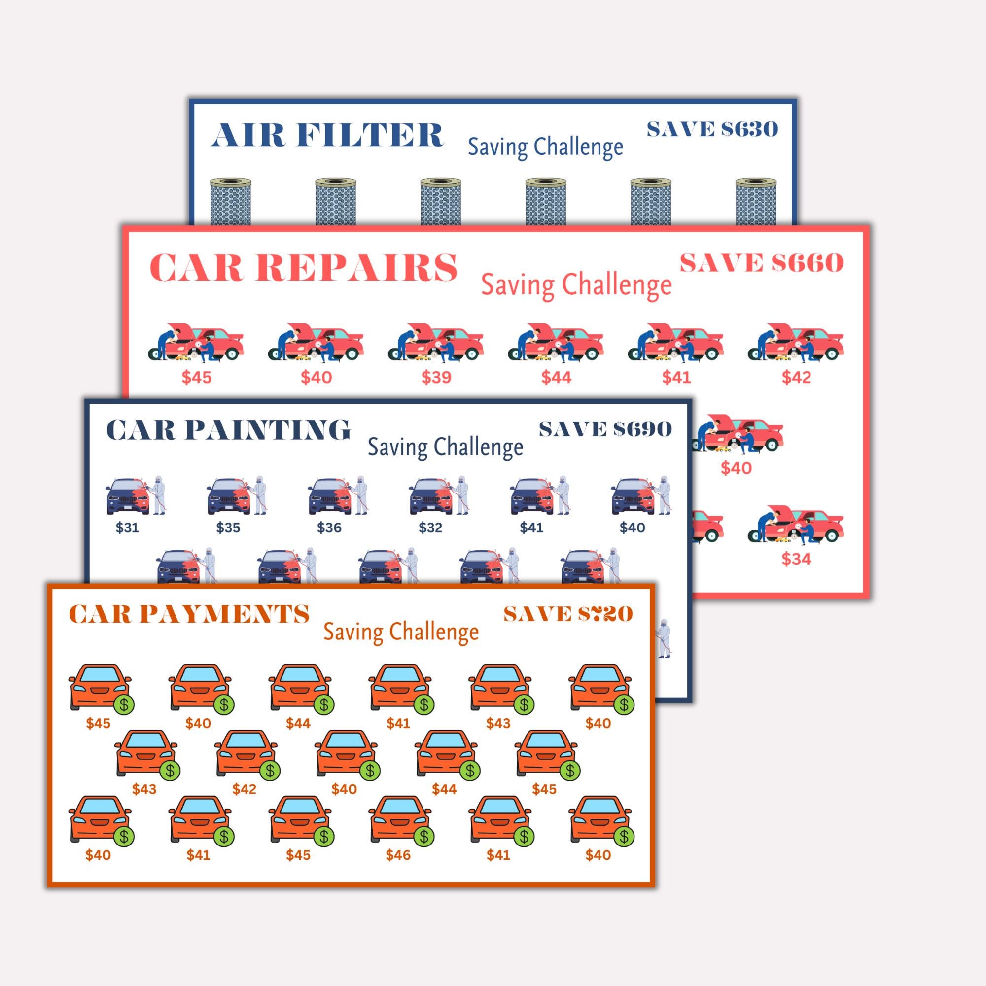 Car Savings Challenge Printable Bundle, Vehicle Auto Repair Saving ...