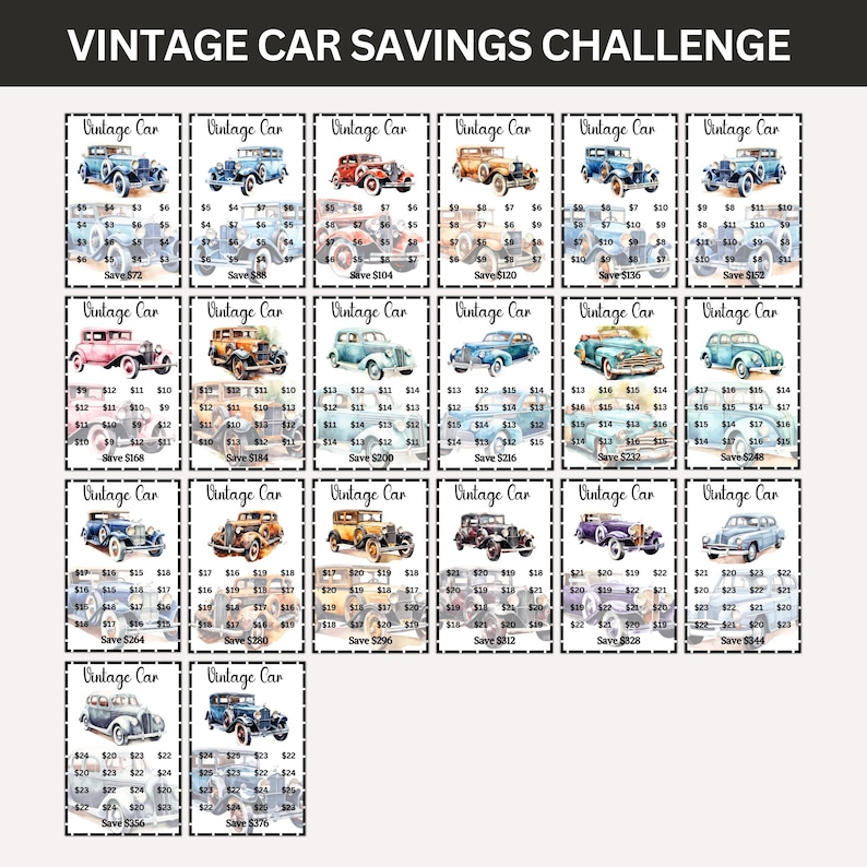 Ultimate Car Savings Challenge Printable, Sport & Vintage Car Saving ...