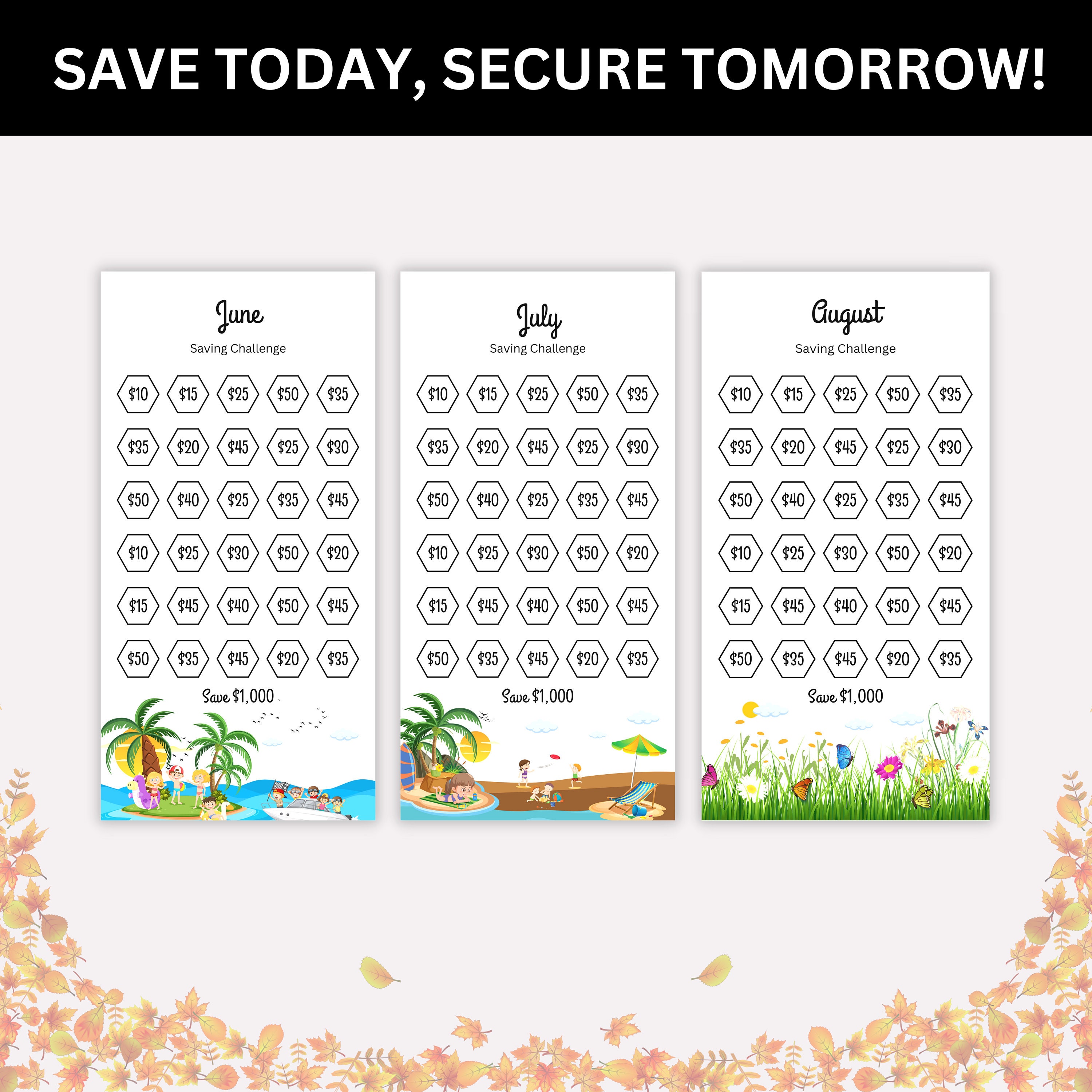 1k Savings Challenge Printable, 12 Month Savings Challenge, Monthly ...