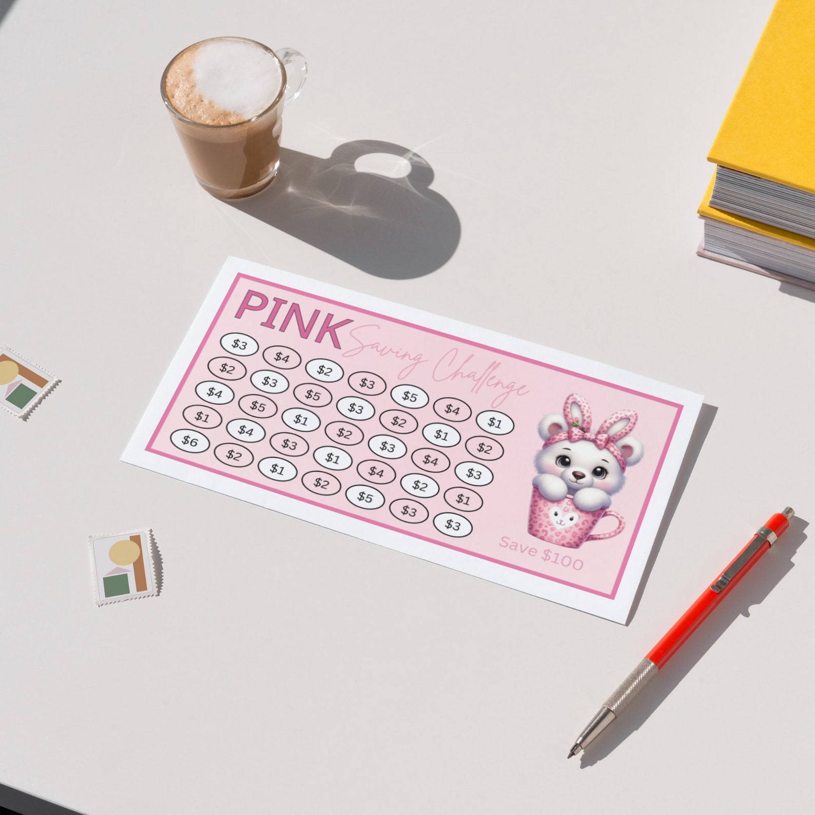 Pink Savings Challenge Printable, Pink Planner, Mini A6 Pink Animal ...